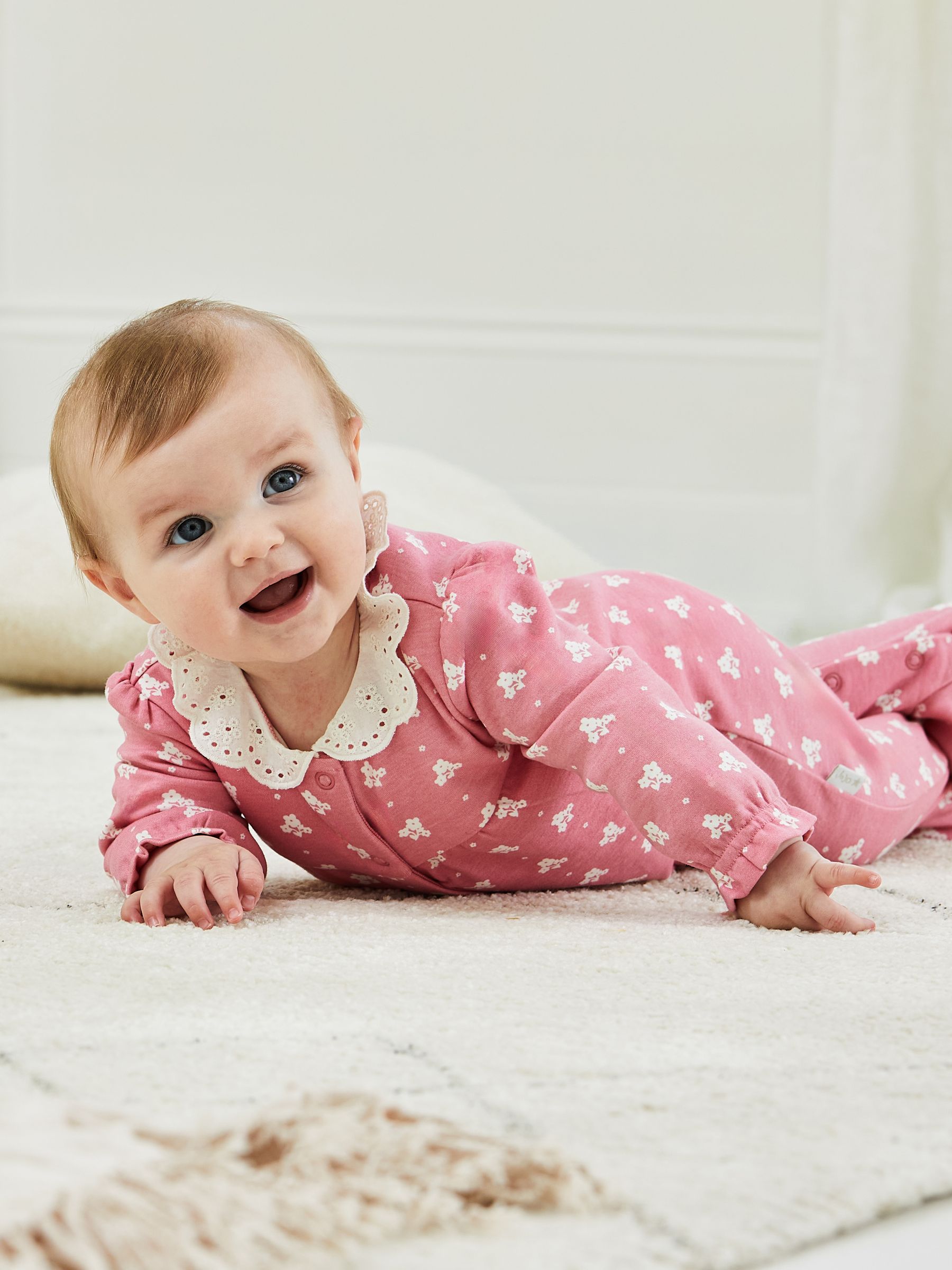 Pink Floral Pretty Printed Collar Sleepsuit | JoJo Maman Bébé