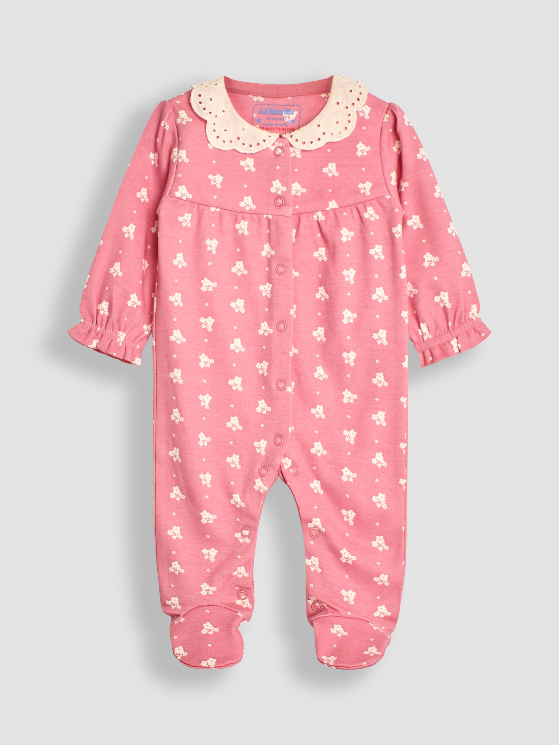 Pink Floral Pretty Printed Collar Sleepsuit | JoJo Maman Bébé