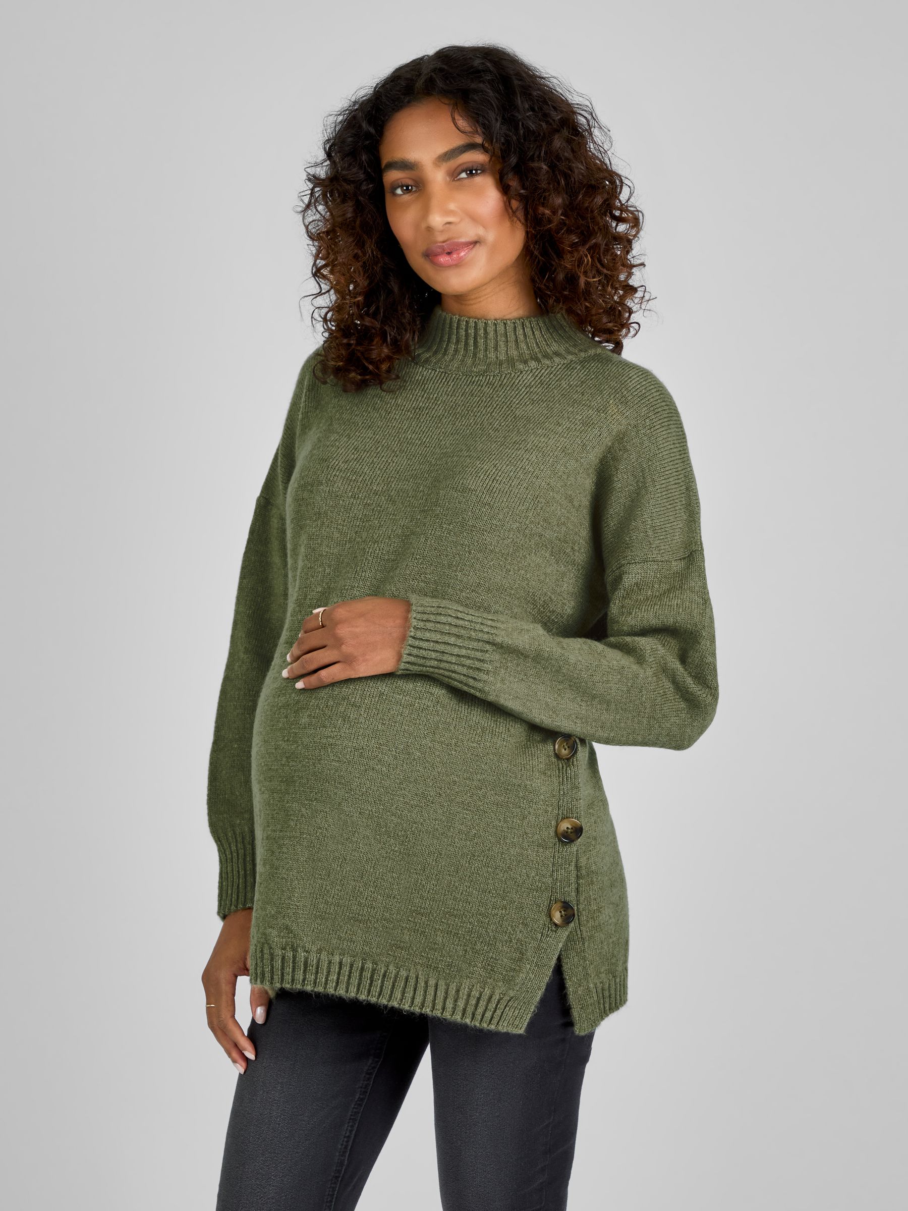 Khaki Green Turtle Neck Maternity & Nursing Jumper | JoJo Maman Bébé
