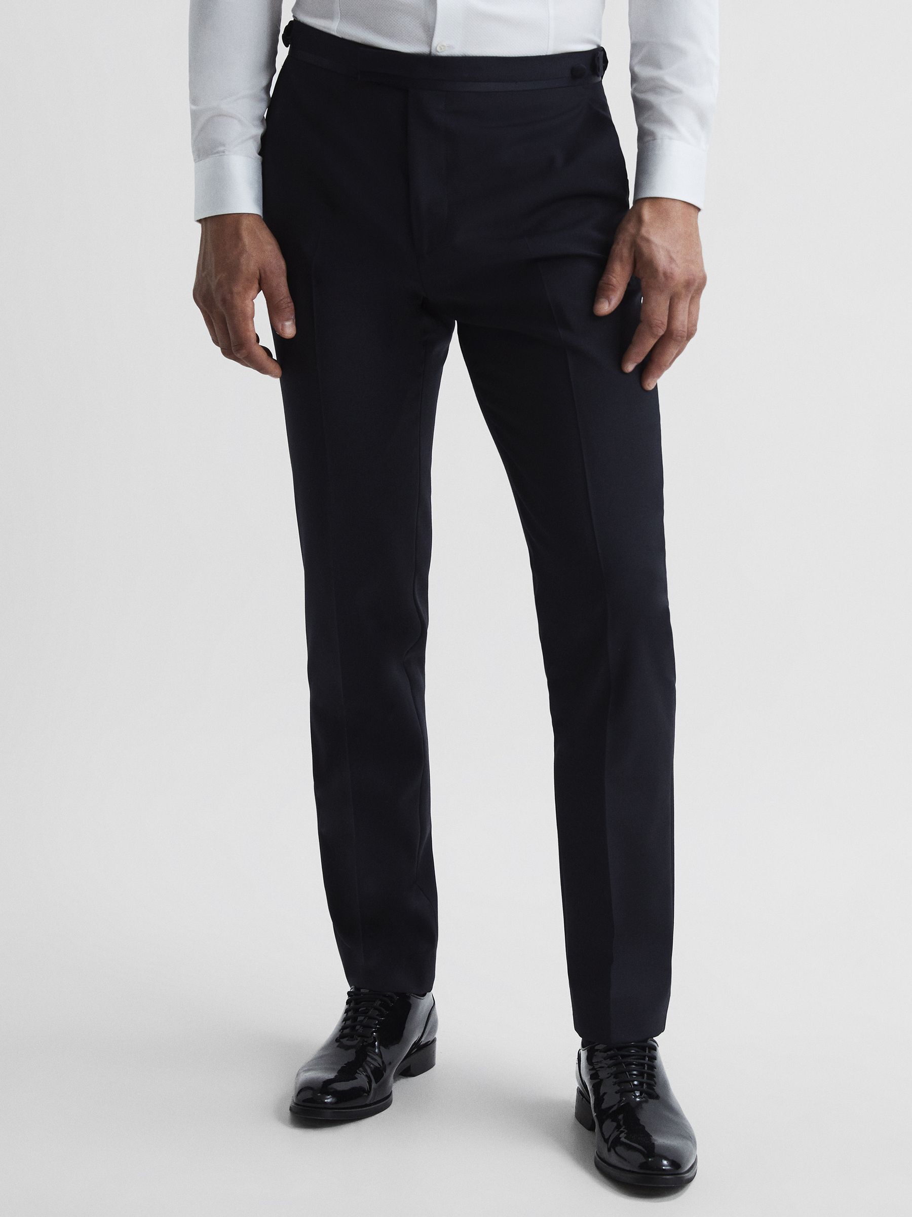 Reiss Standard Trim Modern Fit Tuxedo Trousers in Navy - REISS