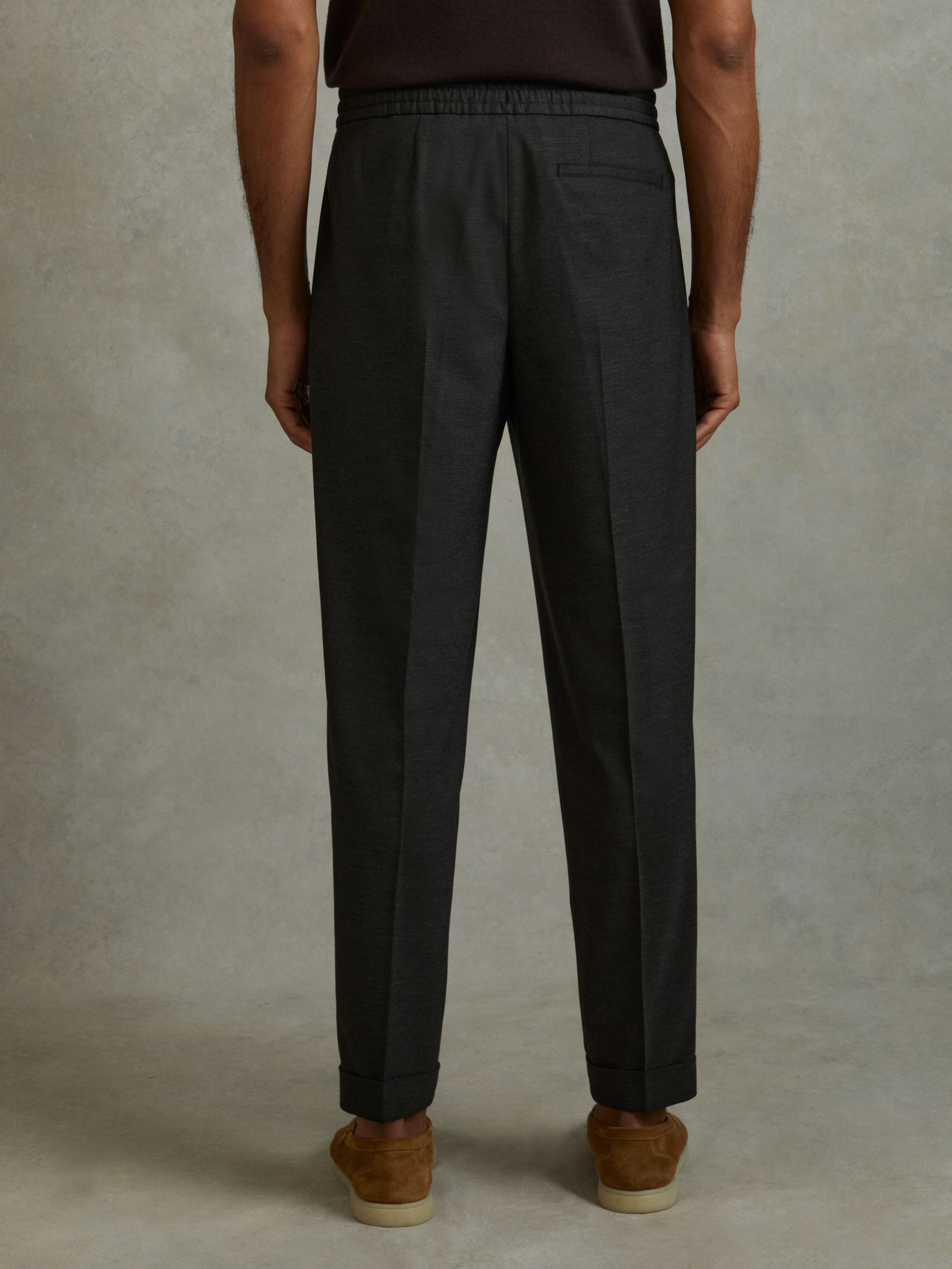 Reiss Brighton Charcoal Relaxed Drawstring Trousers with Turn-Ups - REISS