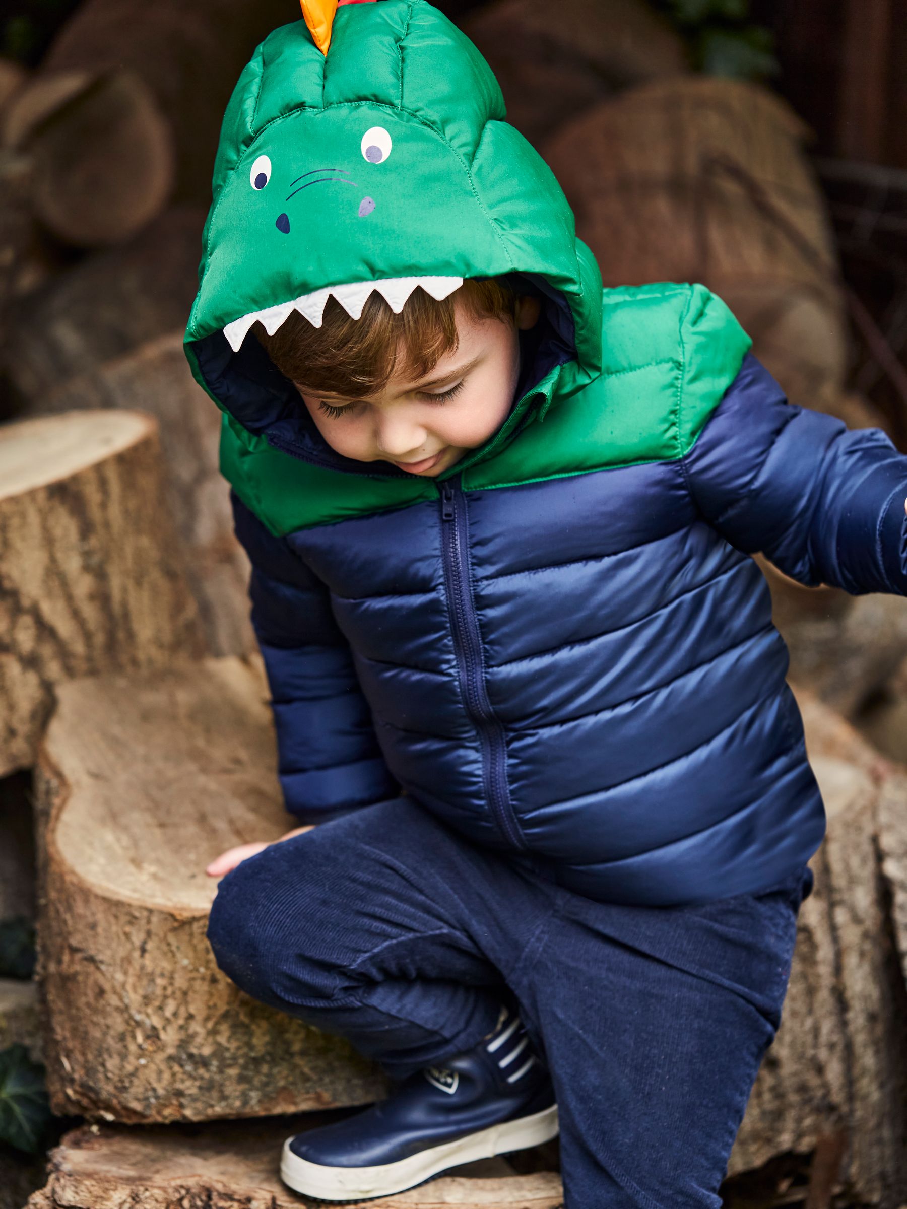 Navy Green Dino Puffer Jacket | JoJo Maman Bébé