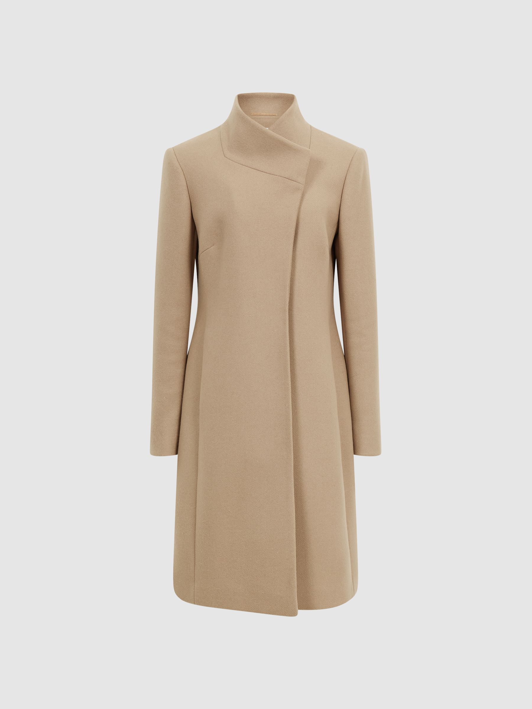 Reiss Wool Blend Mid-Length Coat in Camel - REISS