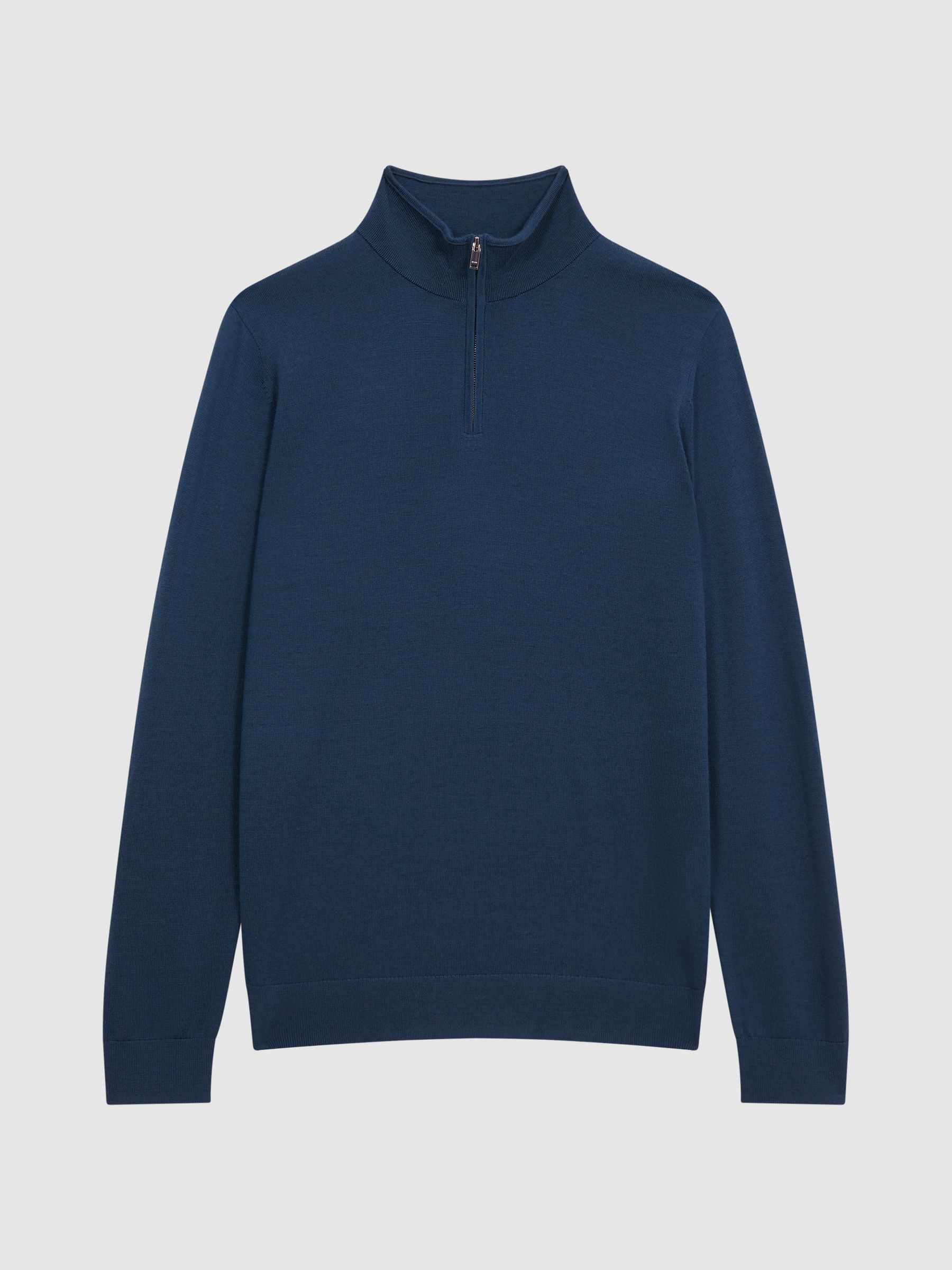 Reiss Zip Up Knitted Jumper in Bright Airforce - REISS