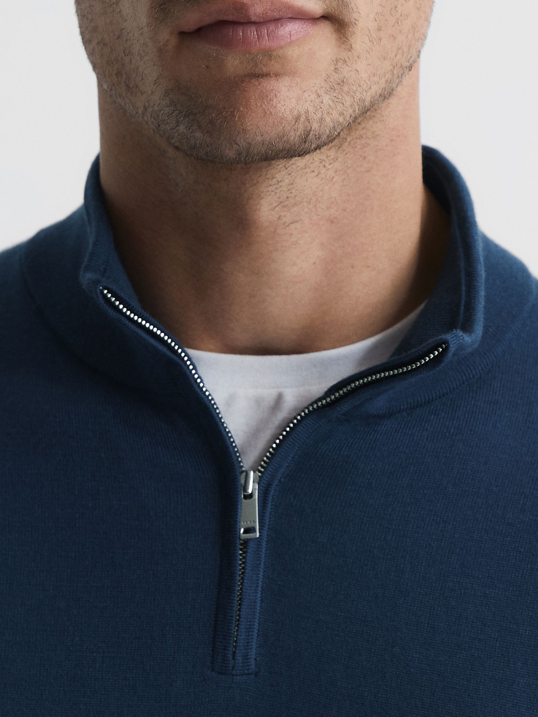 Reiss Zip Up Knitted Jumper in Bright Airforce - REISS