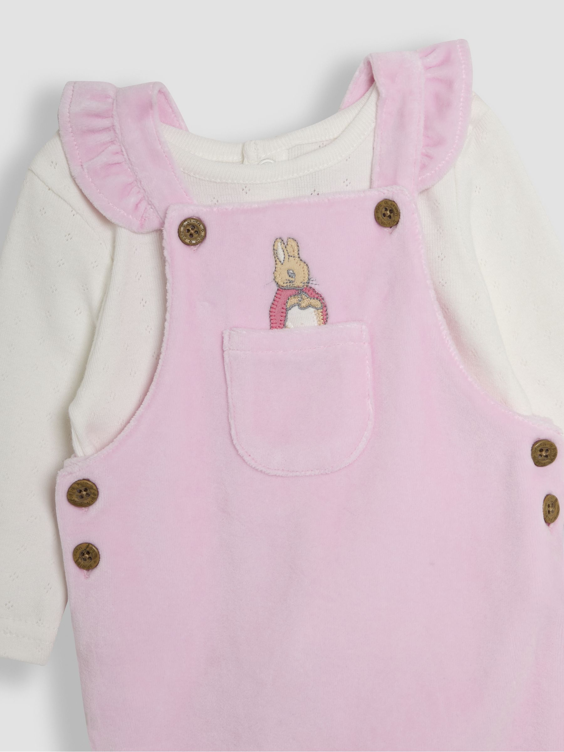 Pink Peter Rabbit Appliqué Velour Dungarees and Body Set | JoJo Maman ...