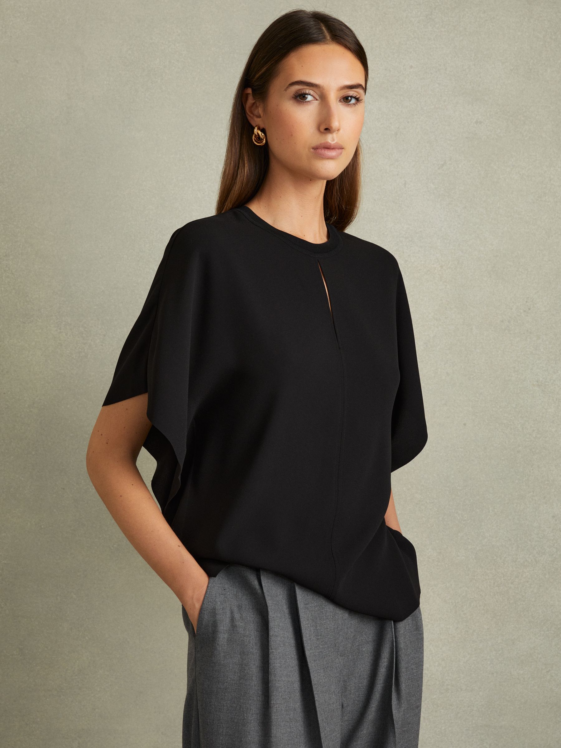 Reiss Draped Sleeve Top in Black - REISS