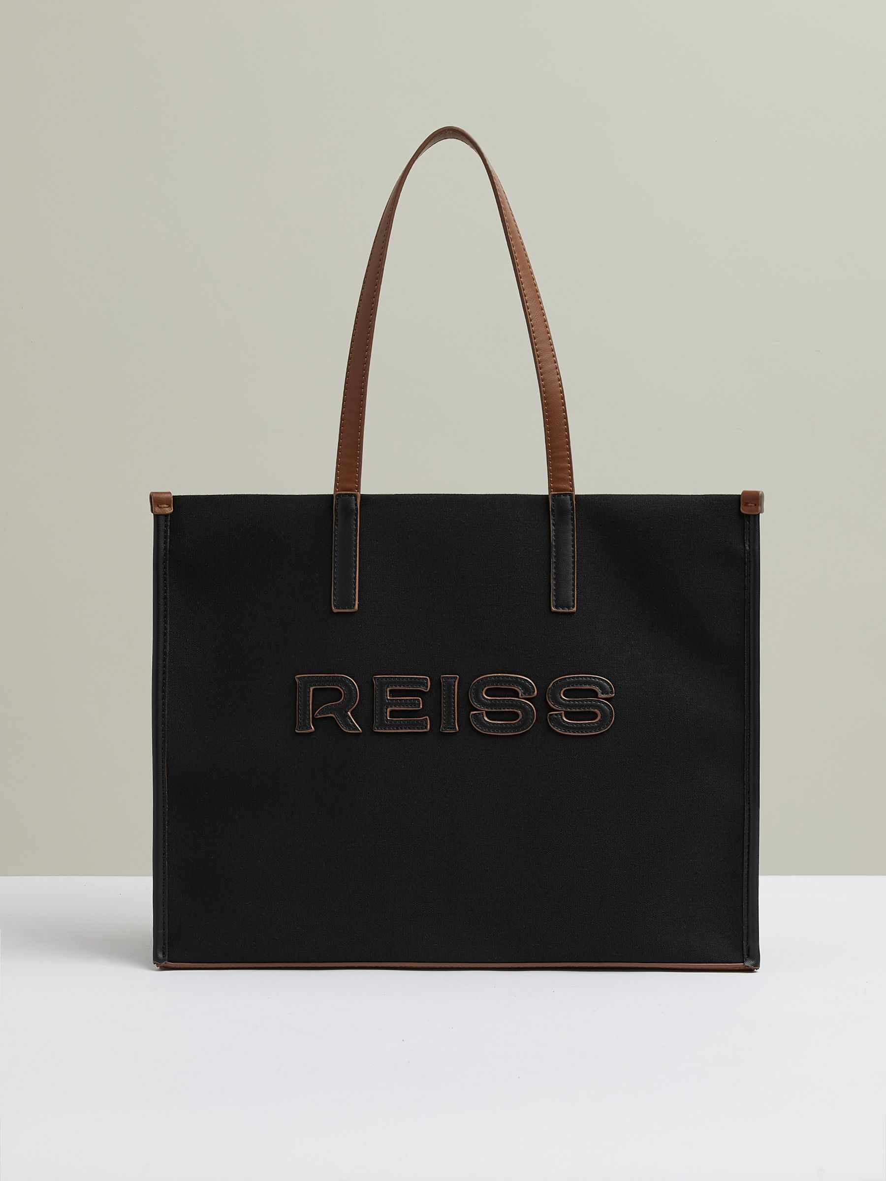 Reiss Canvas Logo Tote Bag in Black - REISS