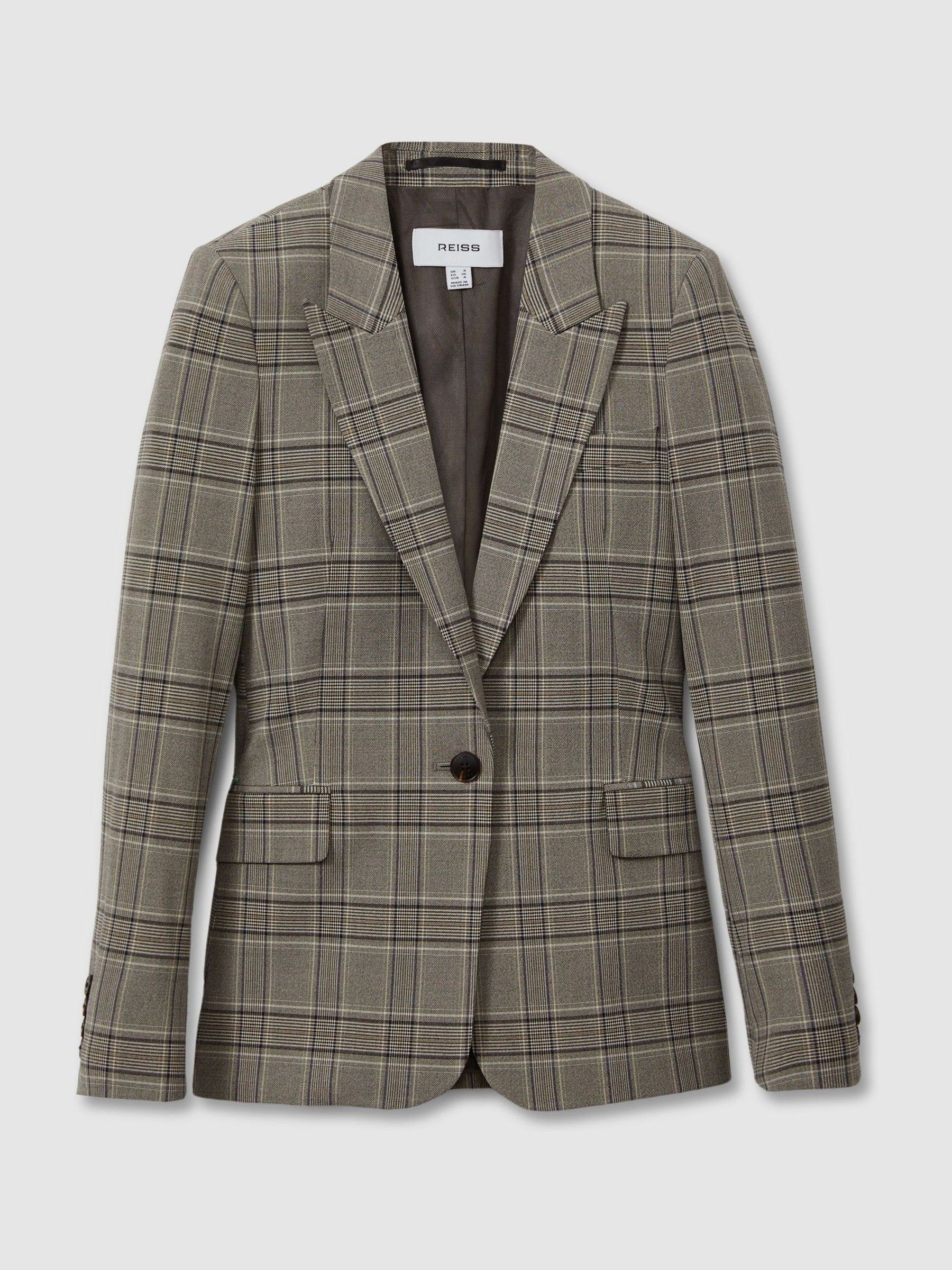 Reiss Petite Checked Slim Fit Suit Blazer in Grey Check - REISS