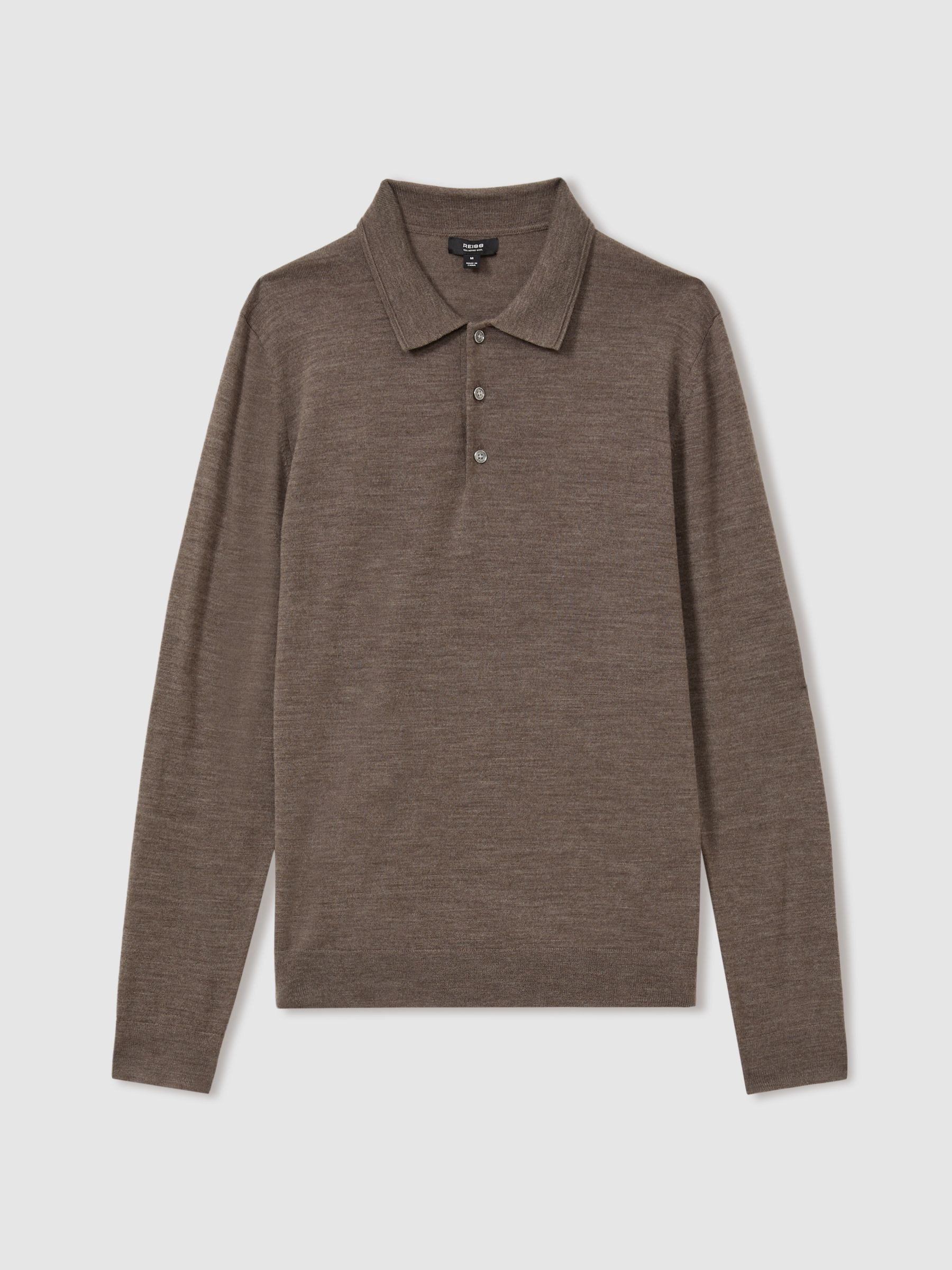 Reiss Merino Wool Polo Shirt in Dark Brown Melange - REISS