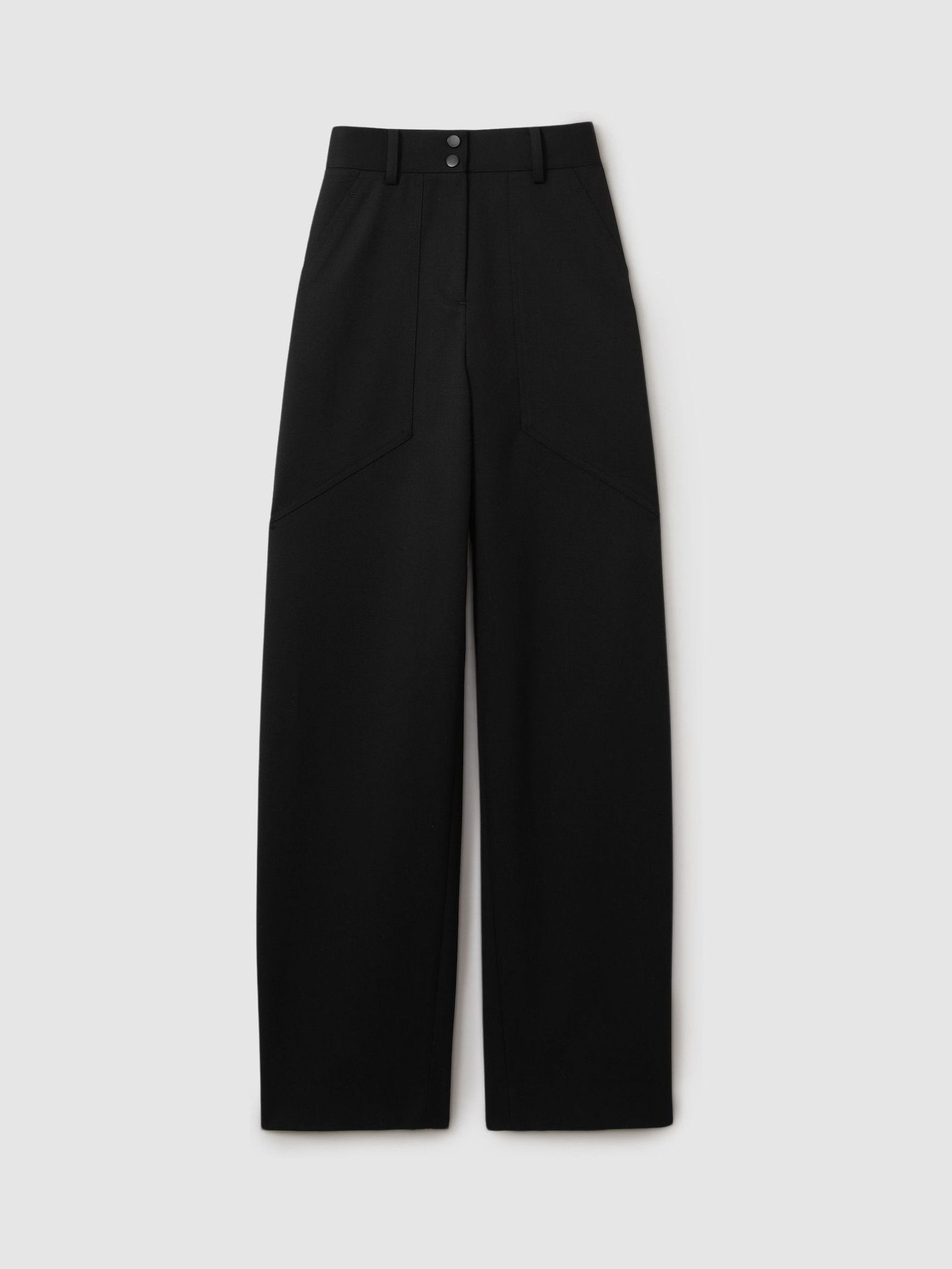 Reiss Wool Blend Barrel Leg Trousers in Black - REISS
