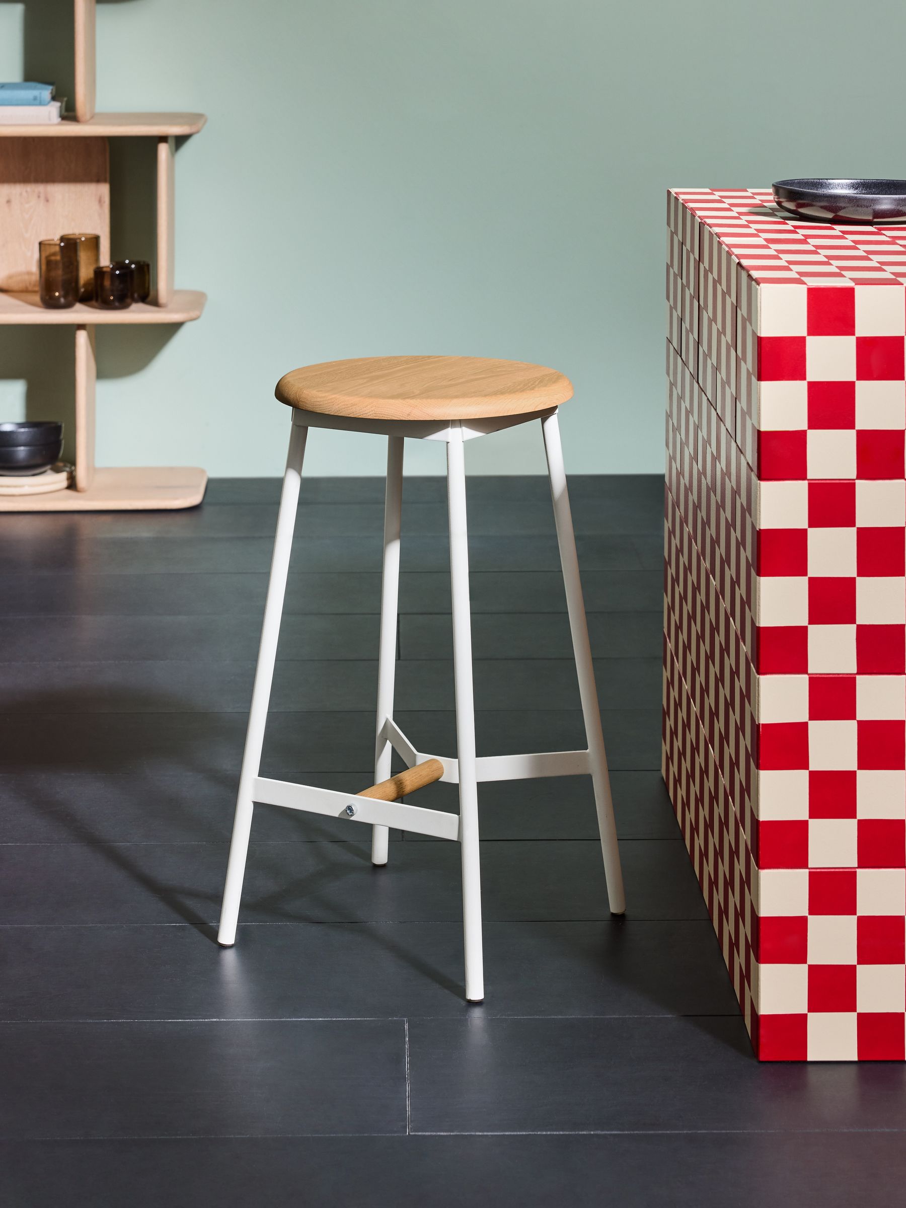 Kabin Bar Stool in White and Oak | Made