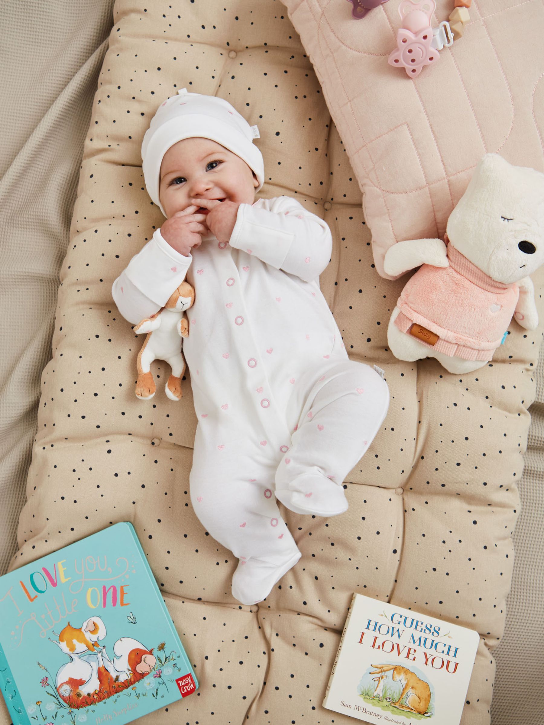 Pink Heart Personalised Embroidered Cotton Baby Sleepsuit | JoJo Maman Bébé