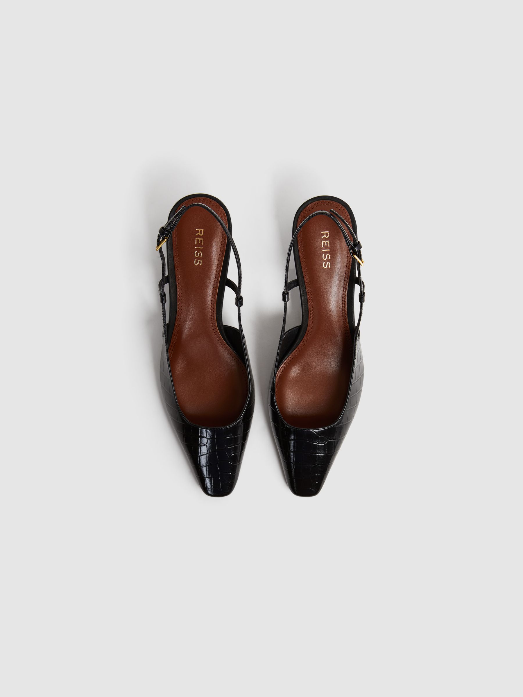 Reiss Leather Slingback Heels in Black - REISS