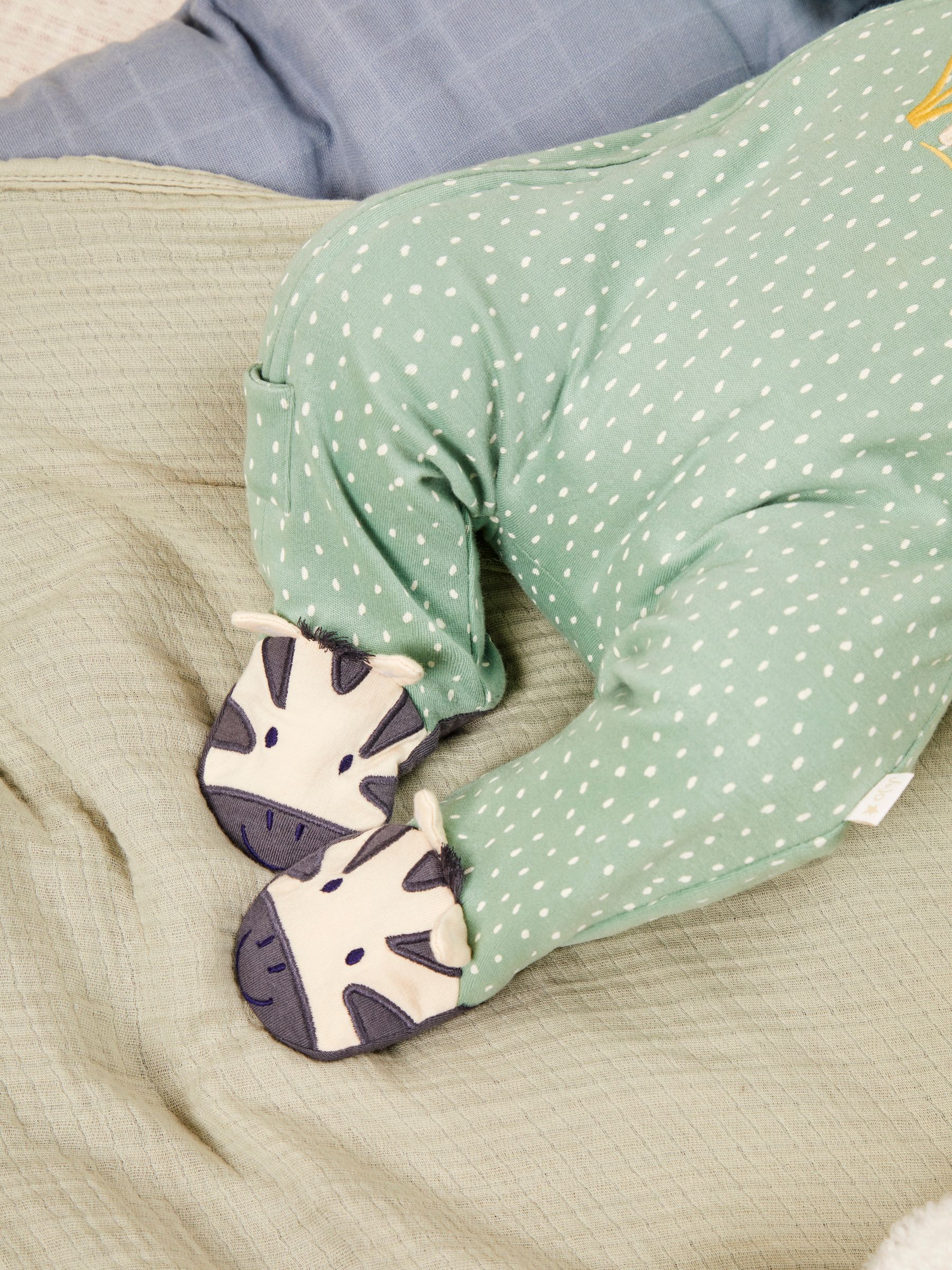Green Zebra Appliqué Zip Sleepsuit | JoJo Maman Bébé