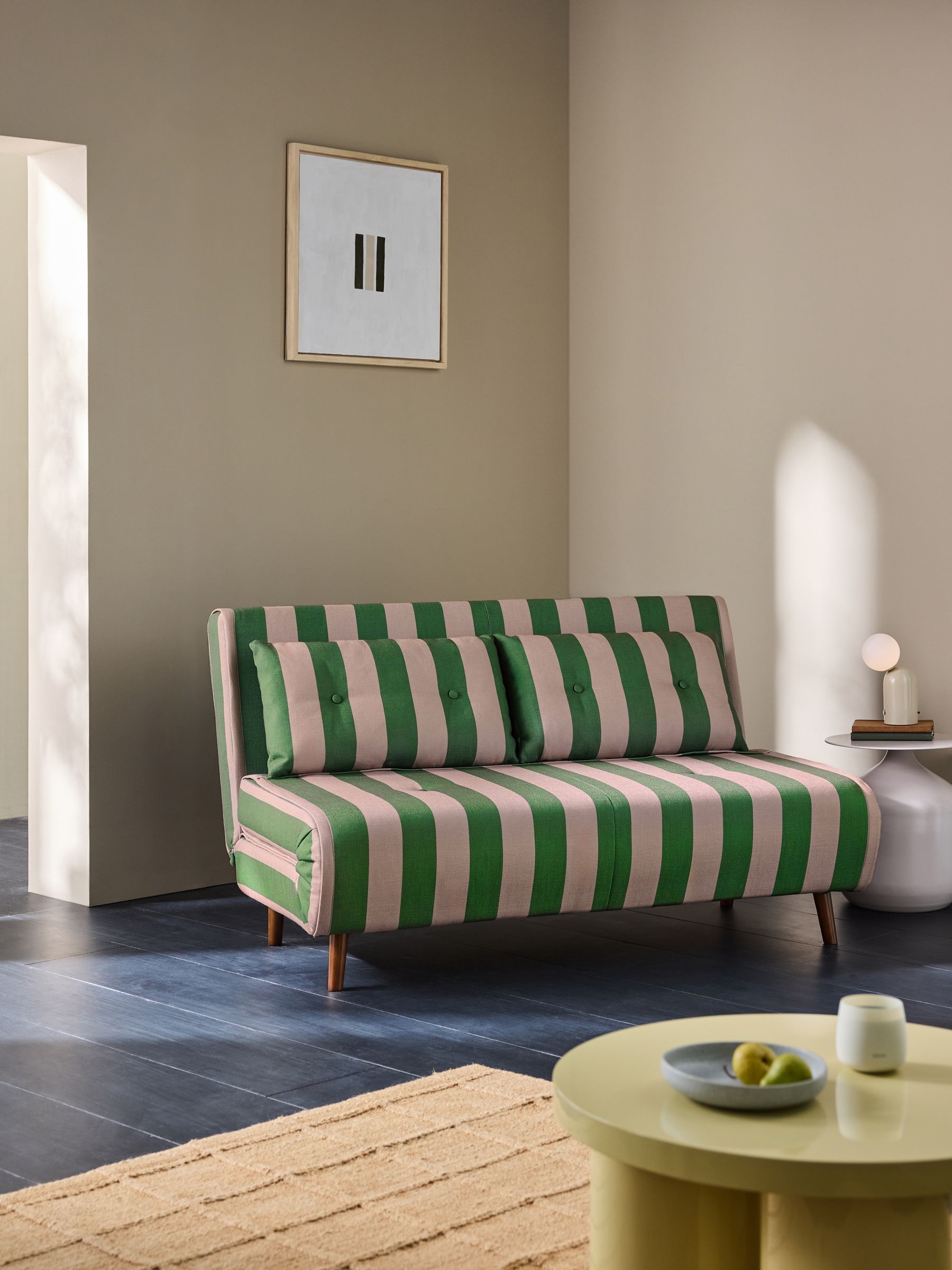 Regular Haru 2 Seater Sofa Bed in Loden Green Wide Stripe | Made