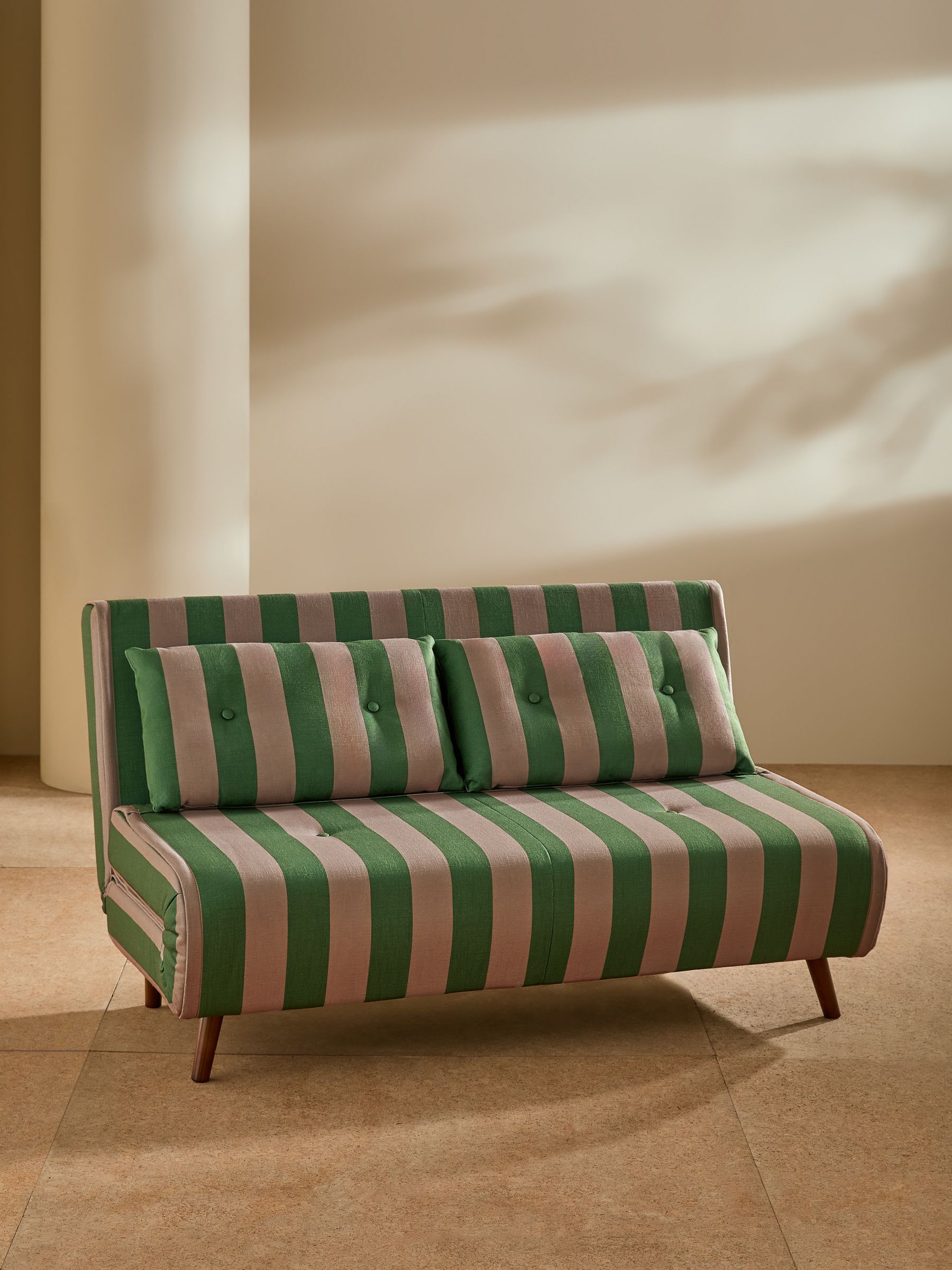 Regular Haru 2 Seater Sofa Bed in Loden Green Wide Stripe | Made