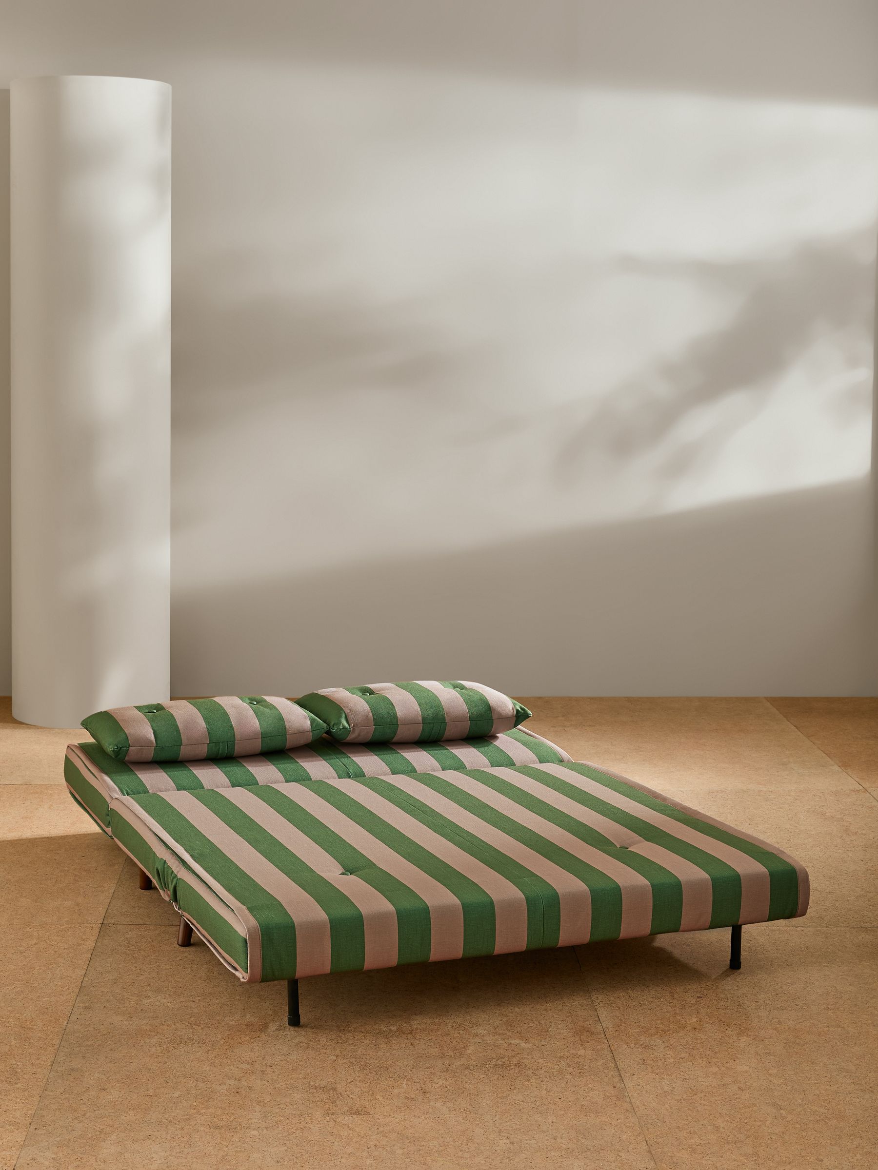 Regular Haru 2 Seater Sofa Bed in Loden Green Wide Stripe | Made