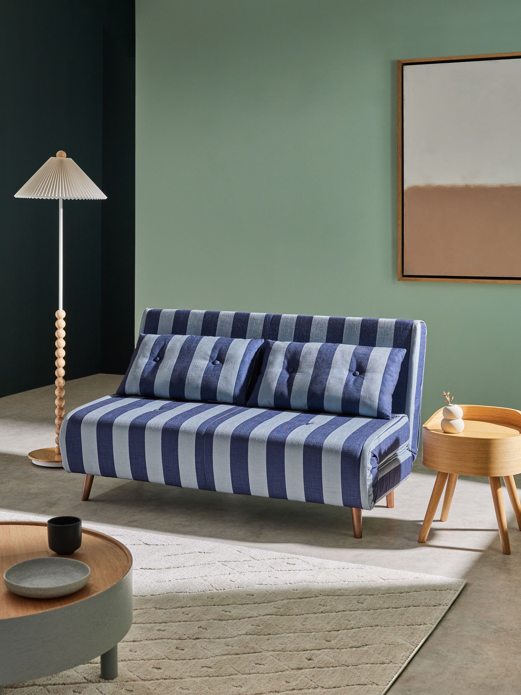 Regular Haru 2 Seater Sofa Bed in Eclipse Blue Wide Stripe | Made