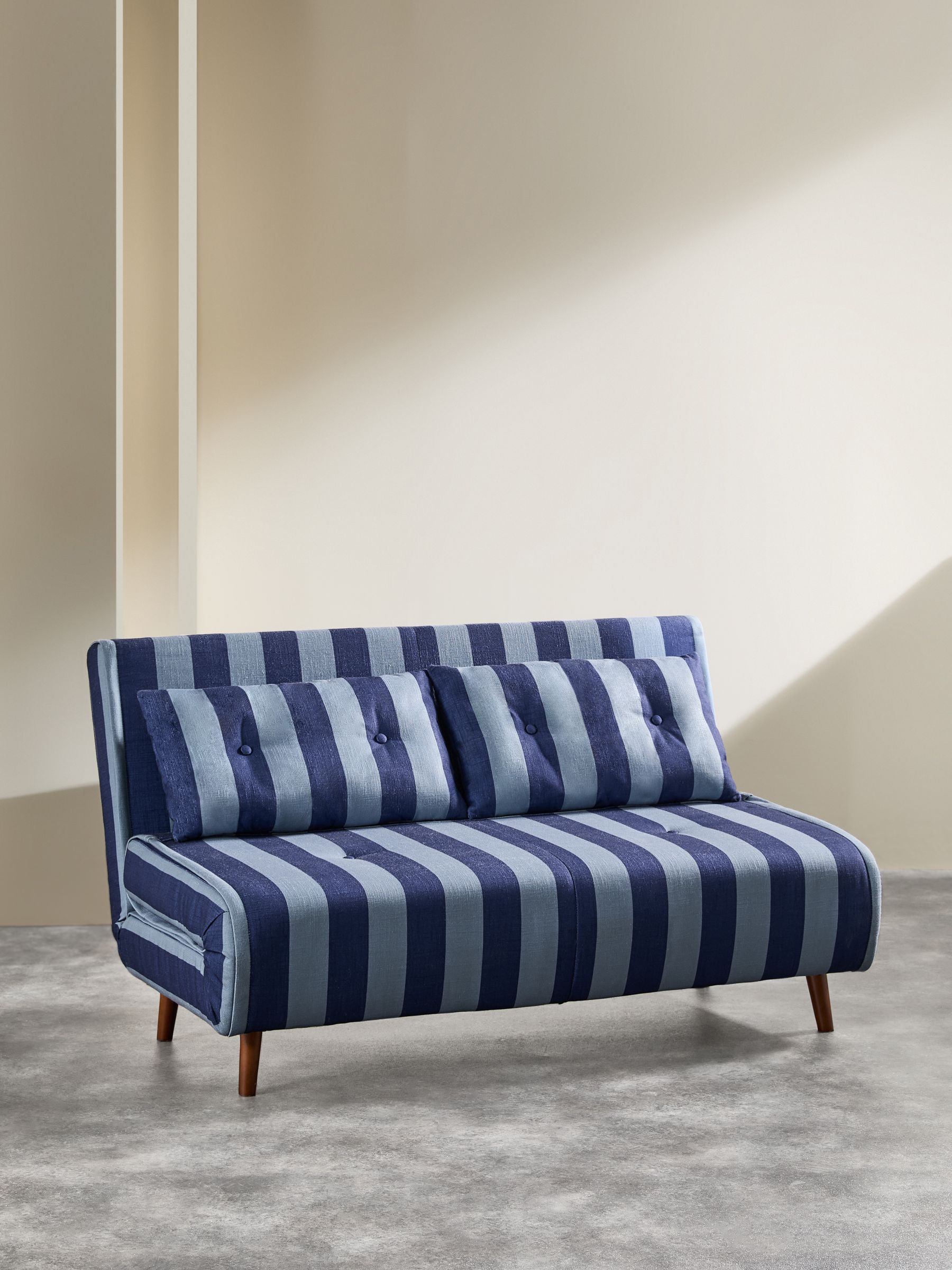 Regular Haru 2 Seater Sofa Bed in Eclipse Blue Wide Stripe | Made