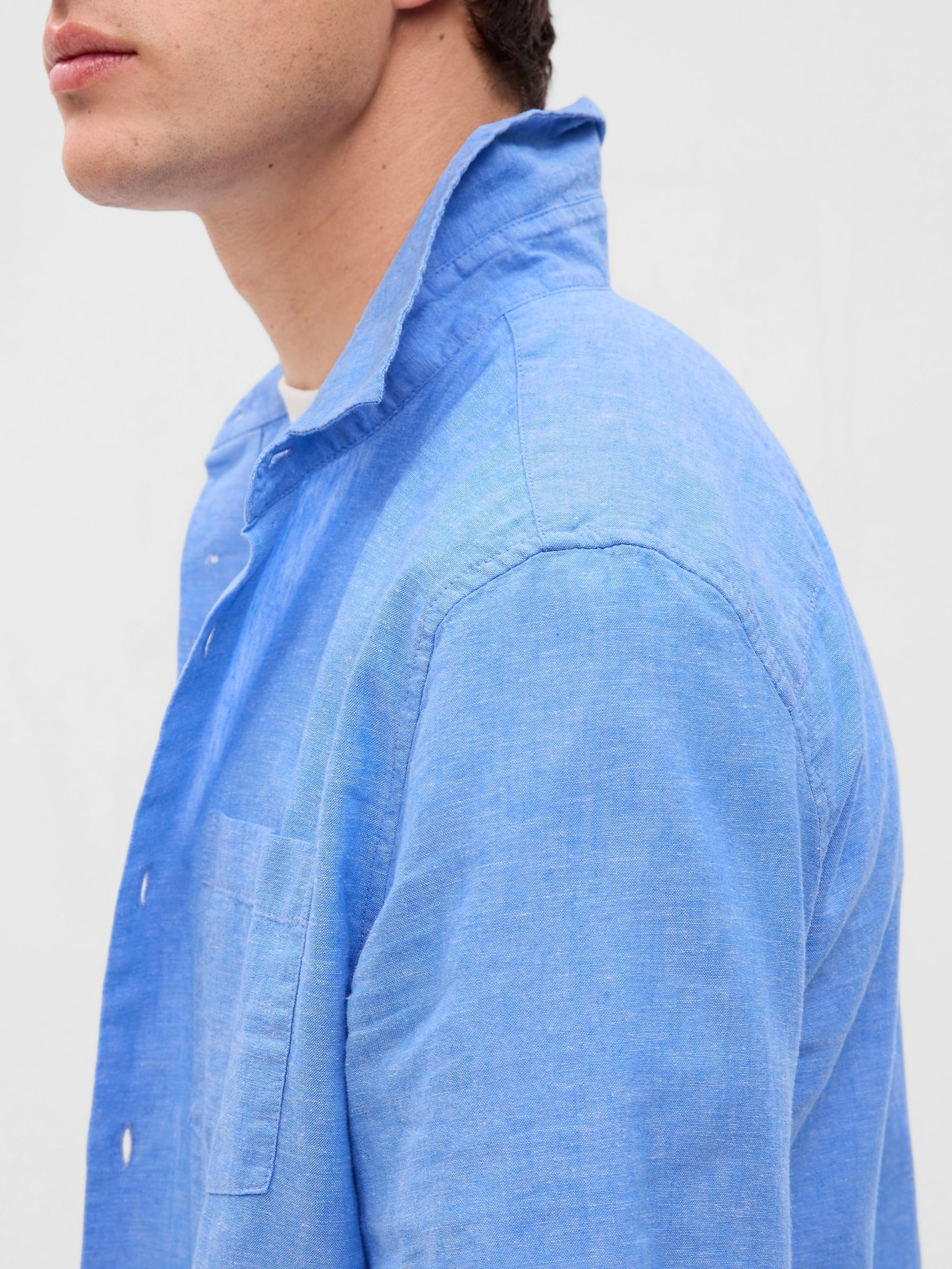 Blue Linen Cotton Long Sleeve Shirt Gap