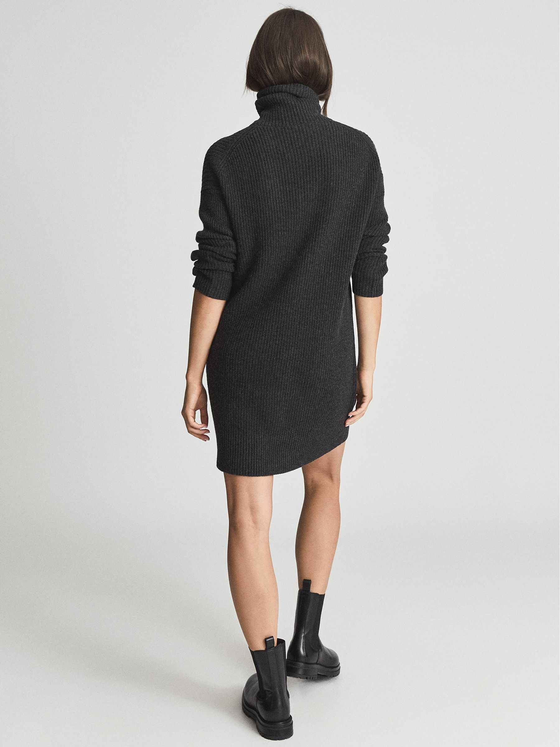 Reiss Cashmere Blend Roll-neck Dress in Charcoal - REISS