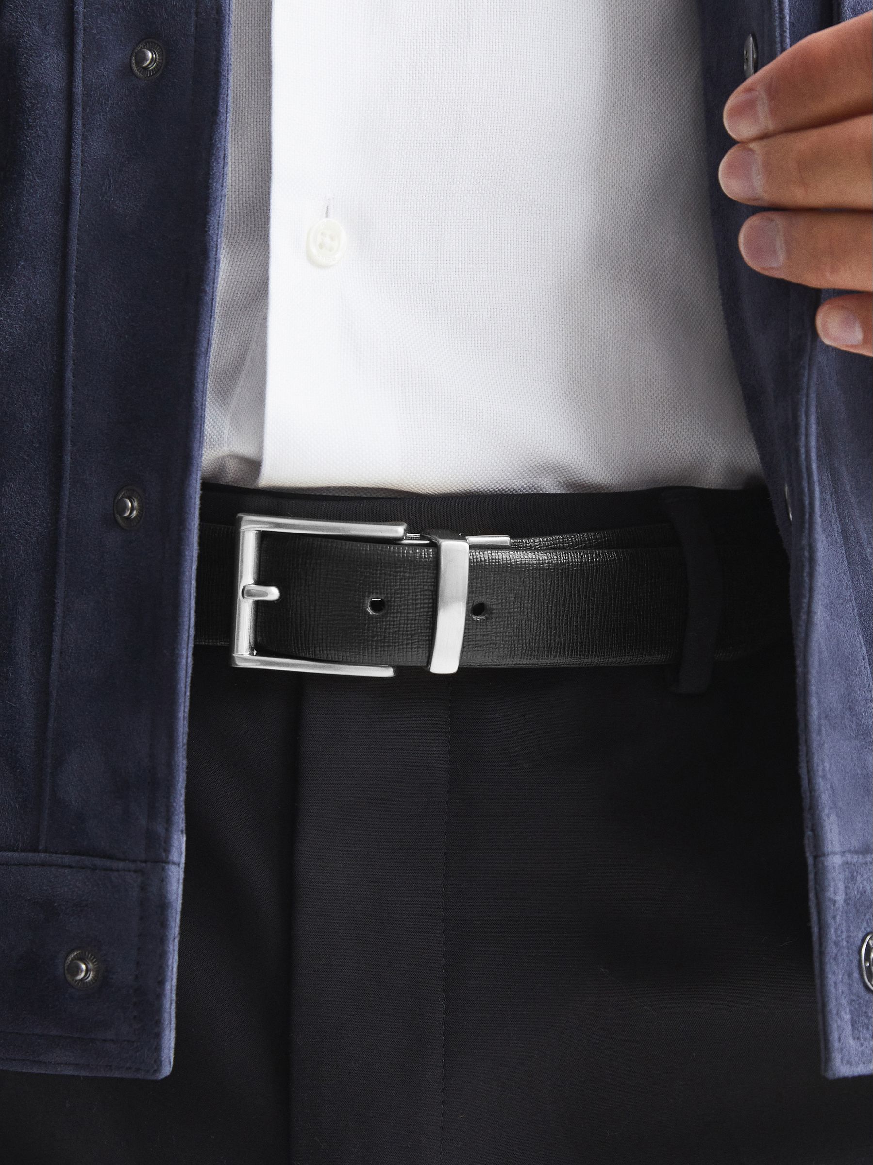 Reiss Reversible Leather Belt in Black - REISS
