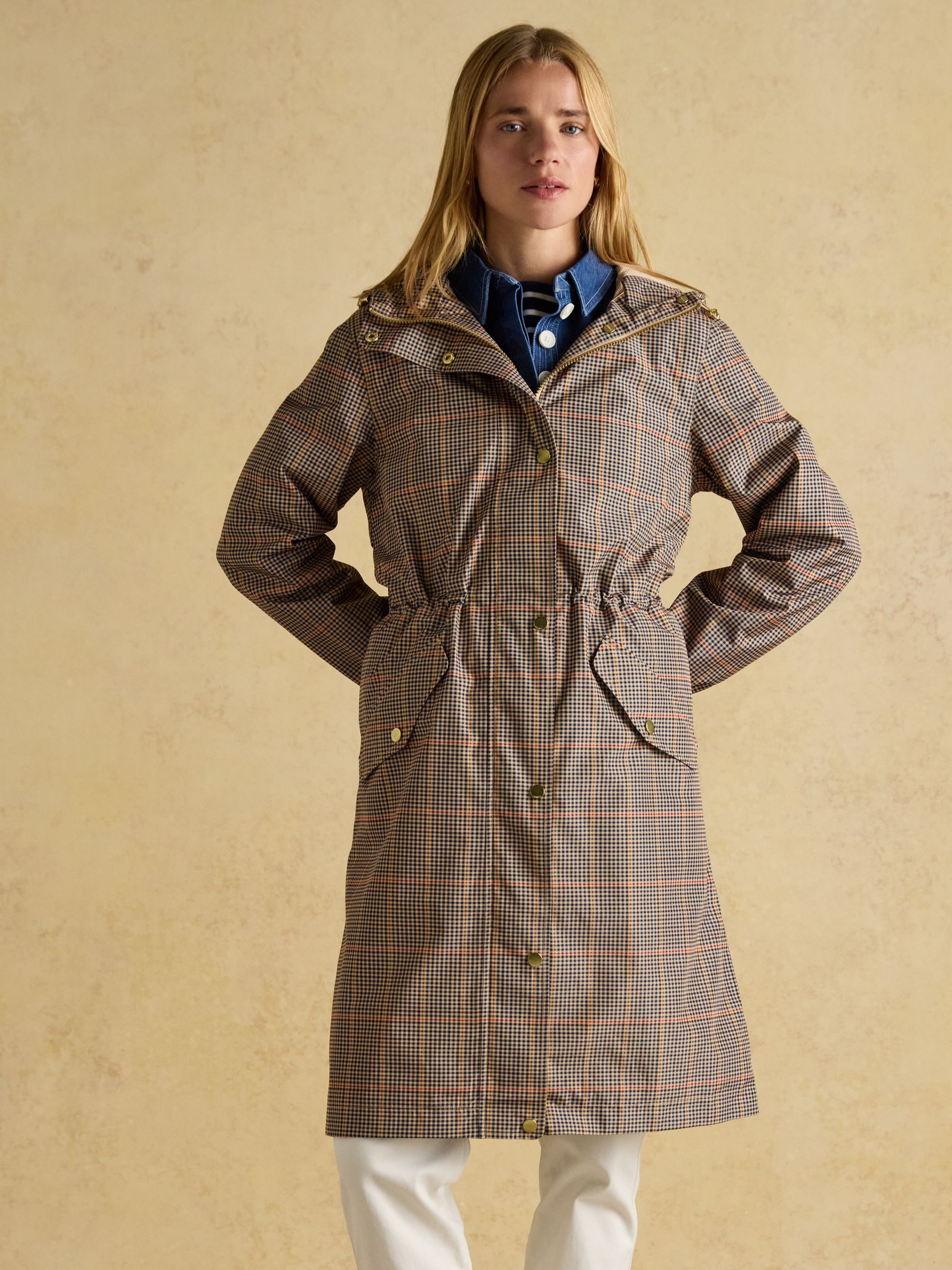 Holkham Brown Check Waterproof Packable Raincoat With Hood | Joules