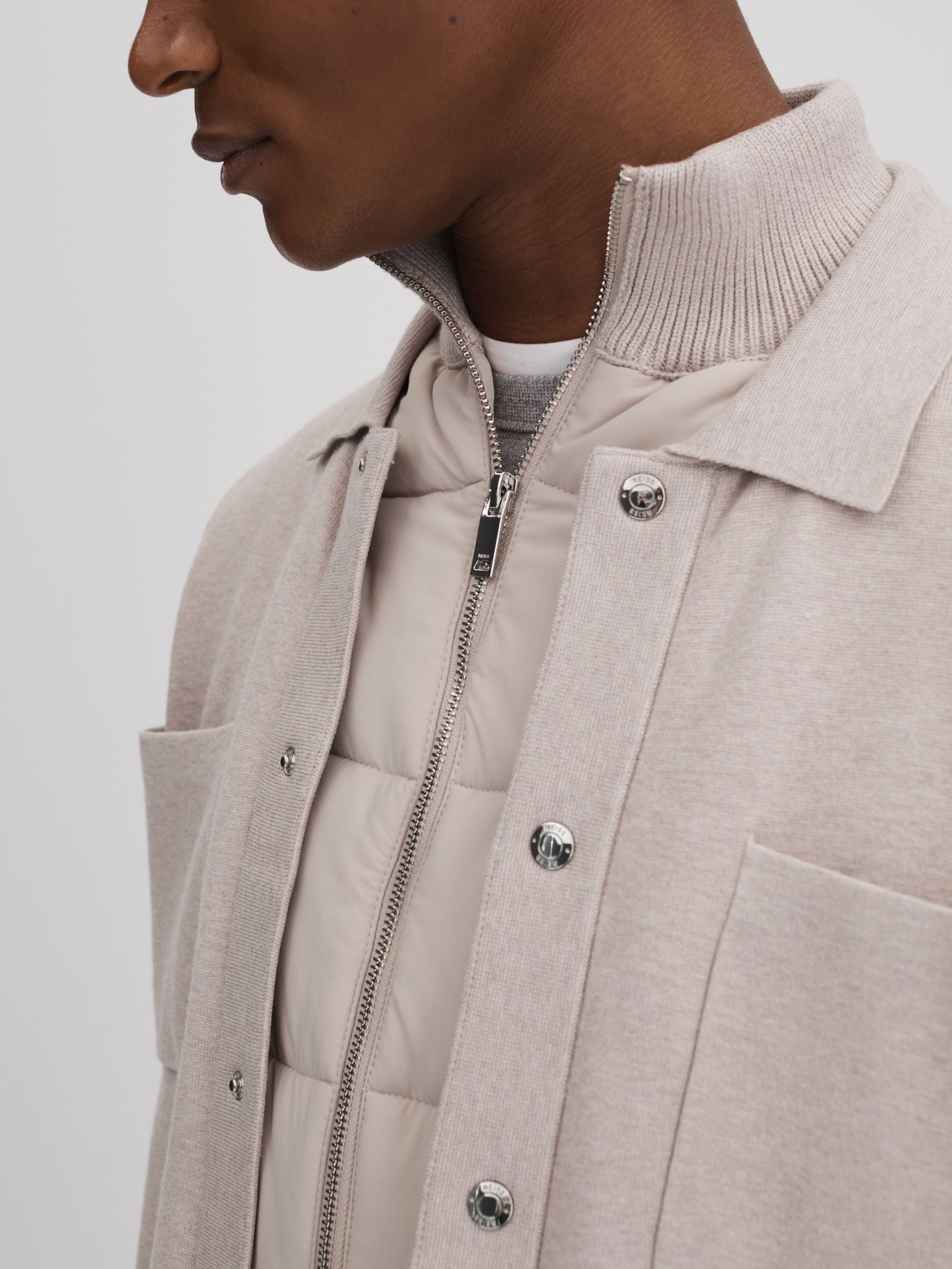 Reiss Hybrid Funnel Neck Jacket in Oatmeal Melange | REISS