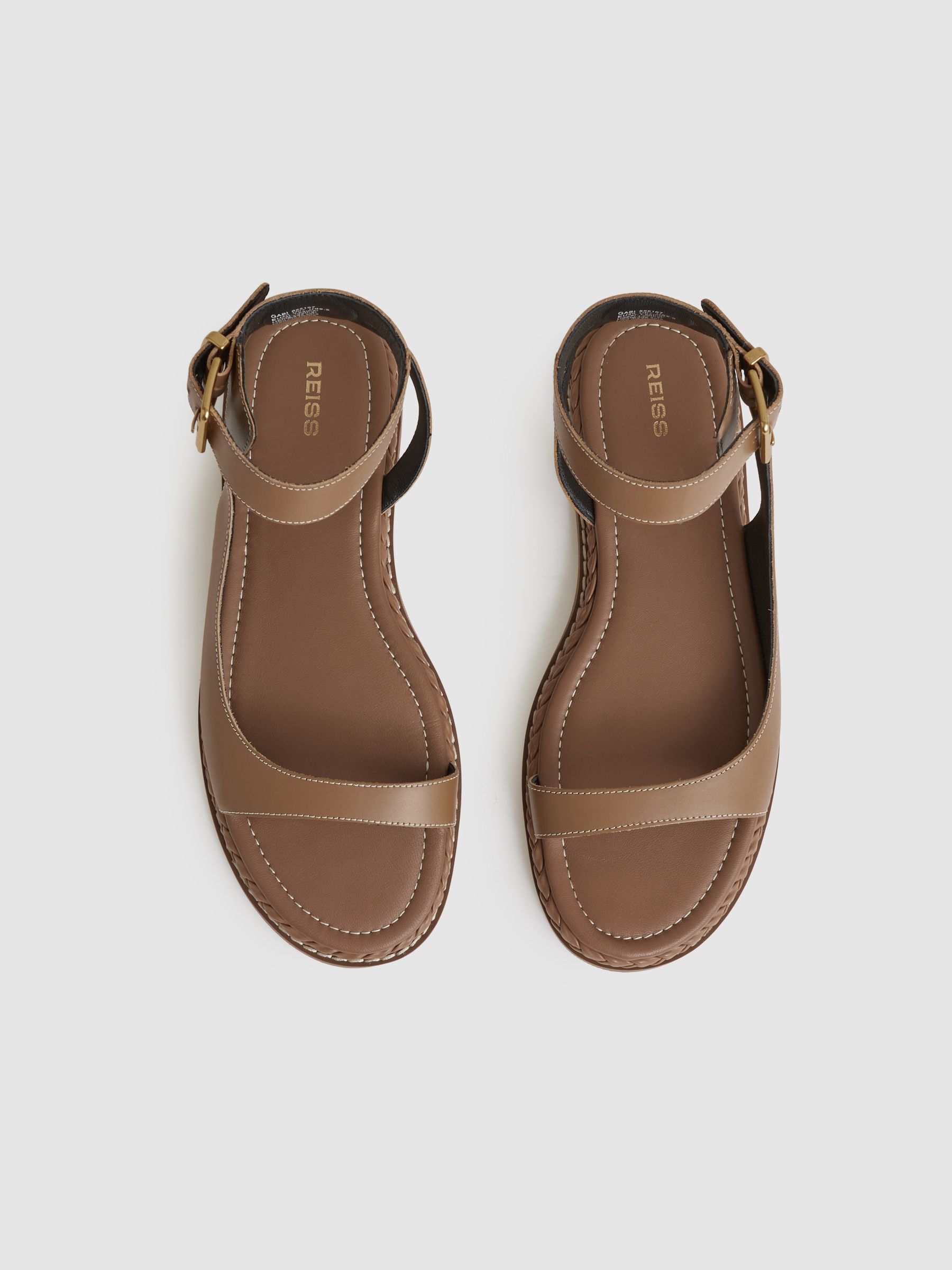 Reiss Leather Plait Detail Sandals in Tan - REISS