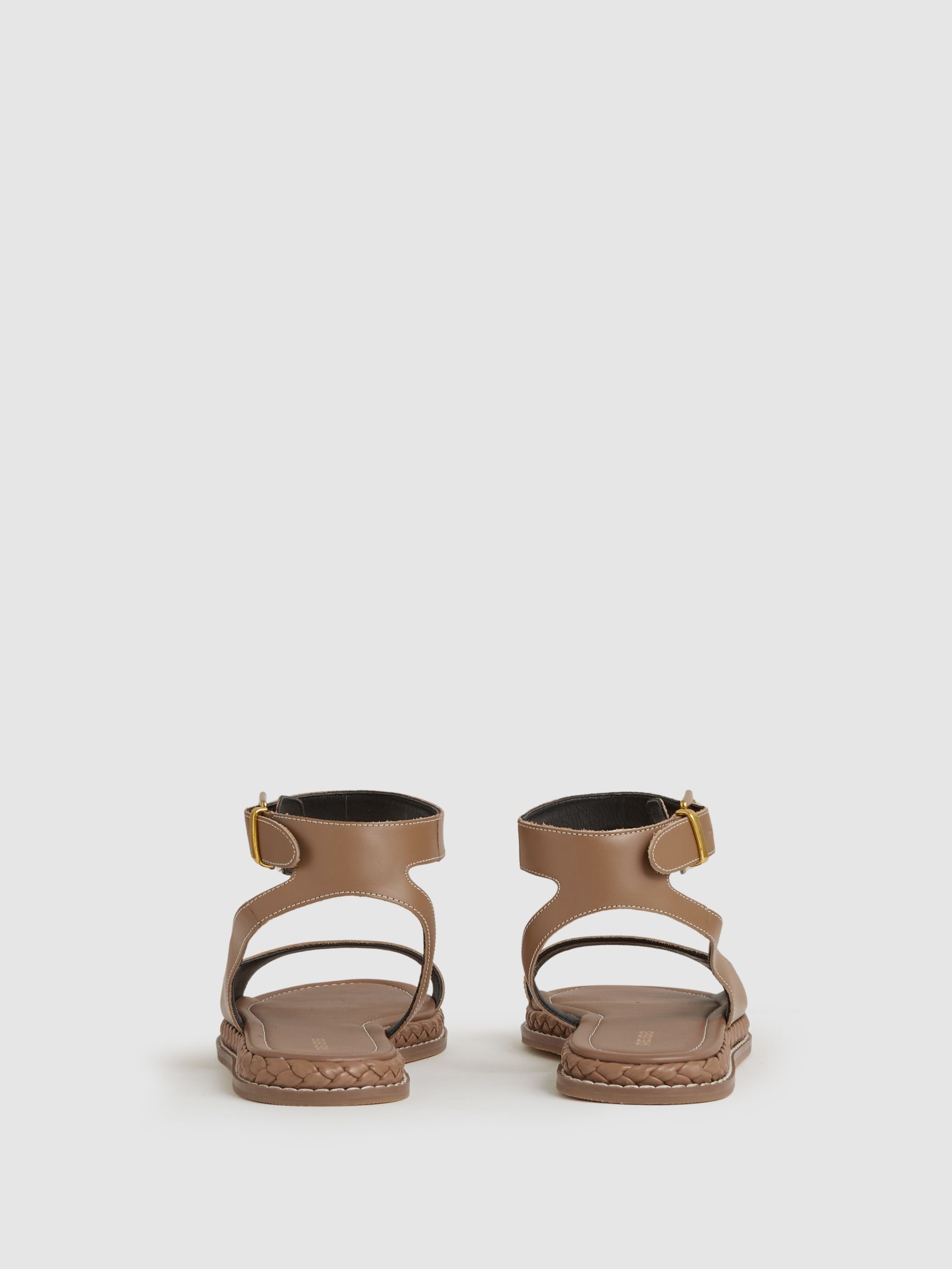 Reiss Leather Plait Detail Sandals in Tan - REISS