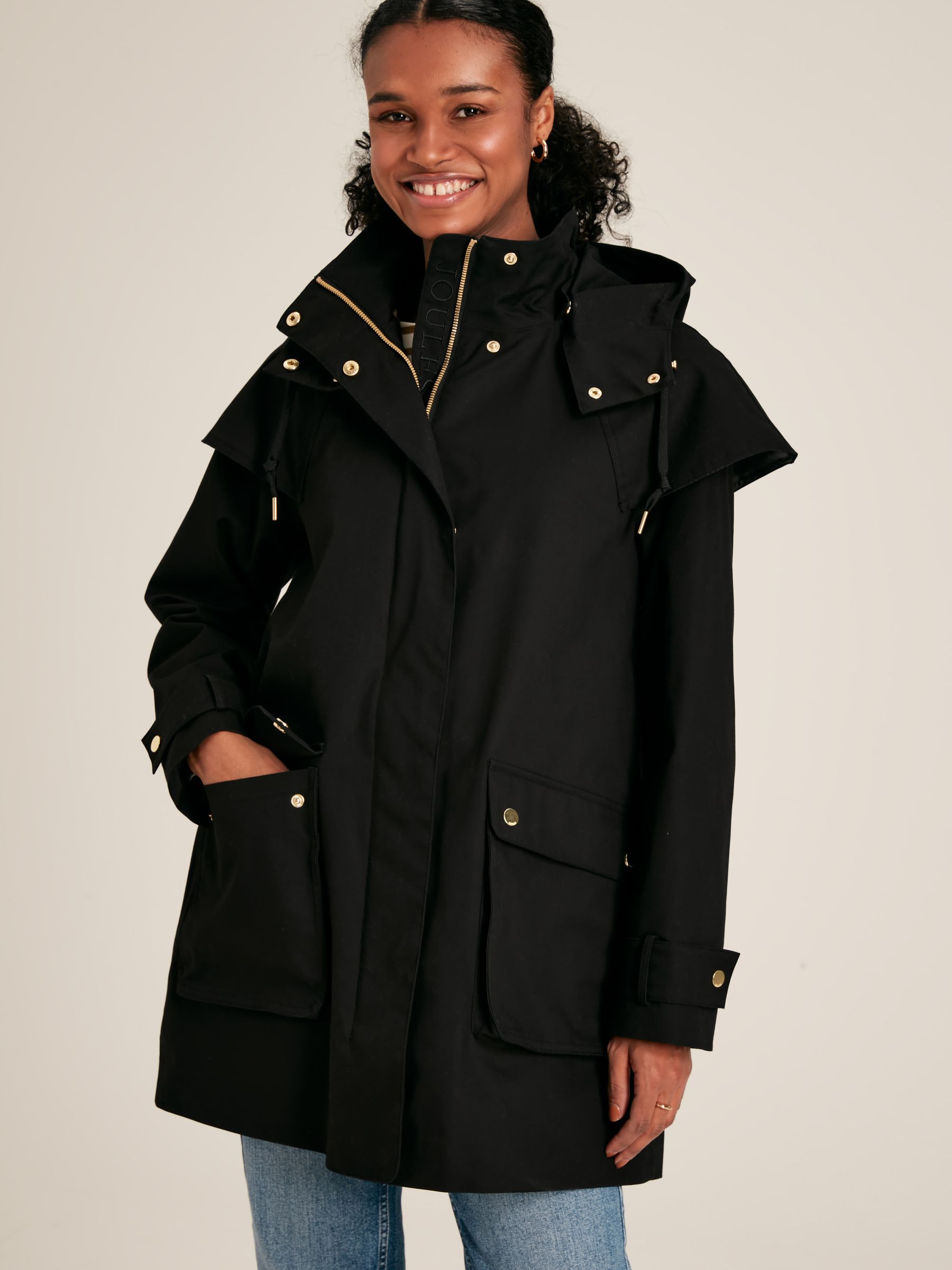 Edinburgh Black Premium Waterproof Hooded Raincoat | Joules