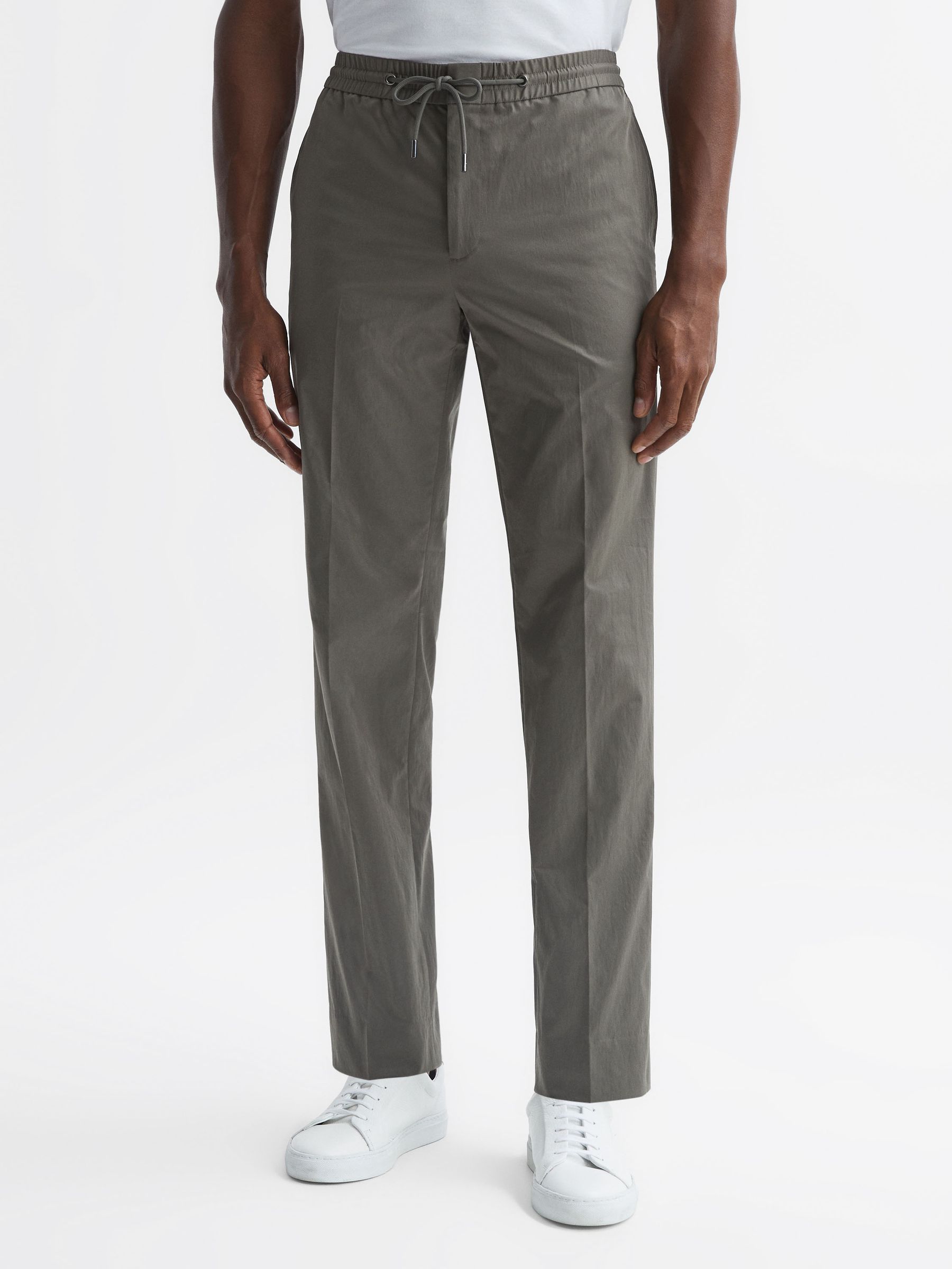 Reiss Technical Drawstring Slim Fit Trousers in Khaki REISS