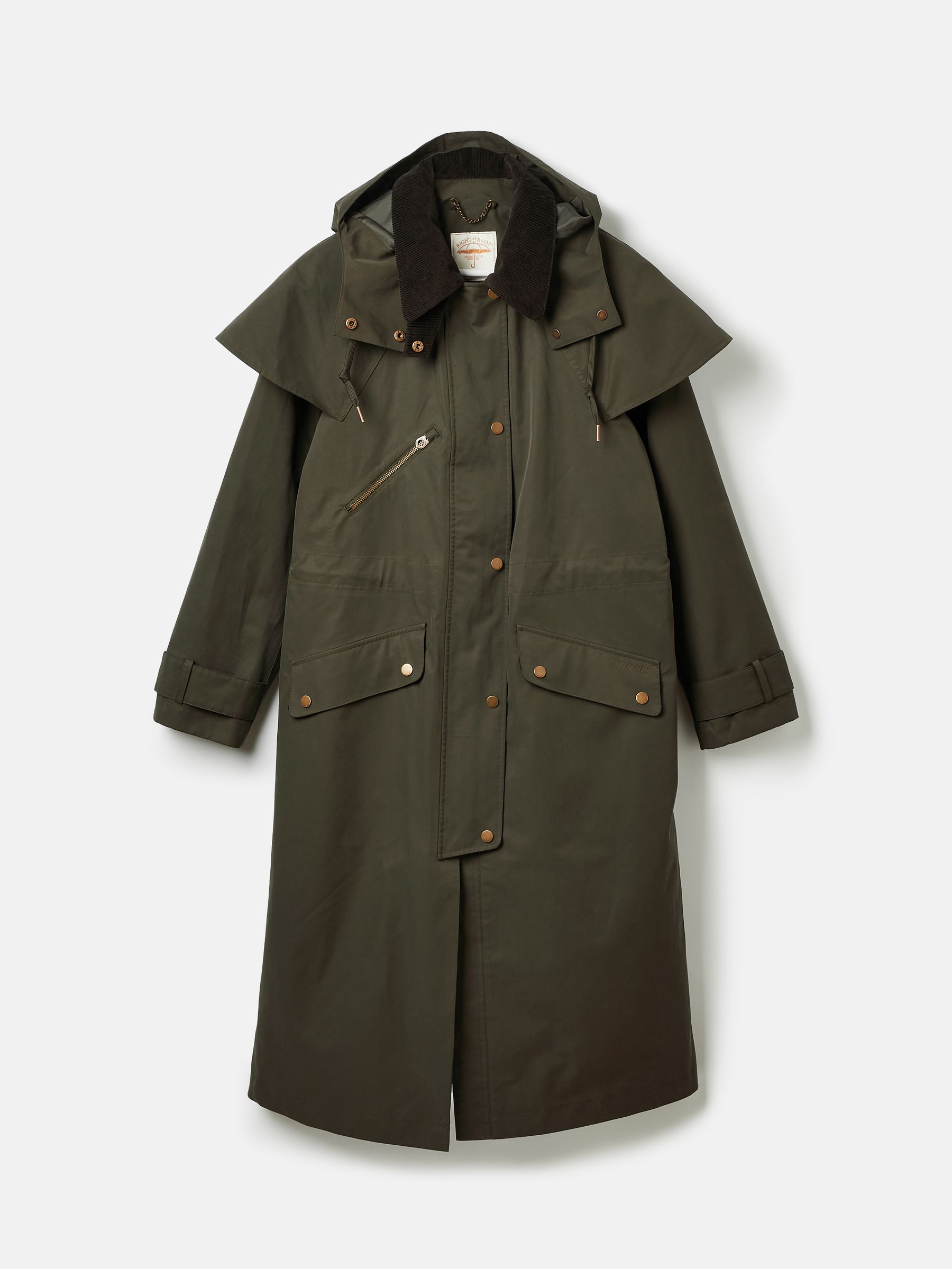 Highbridge Khaki Green Waterproof Longline Coat with Hood | Joules