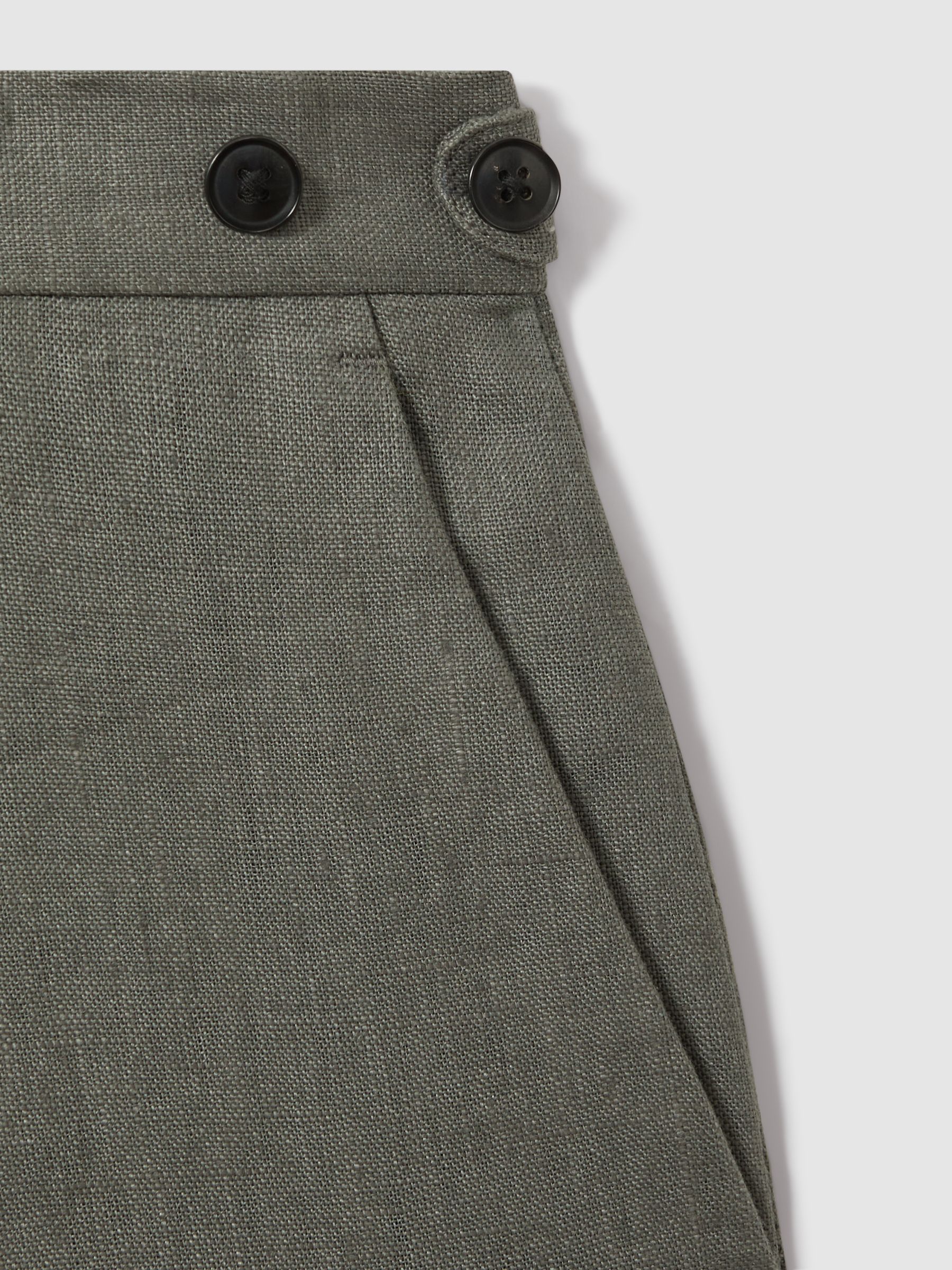 Reiss Halgas Dark Sage 100% Linen Side Adjuster Slim Fit Trousers - REISS