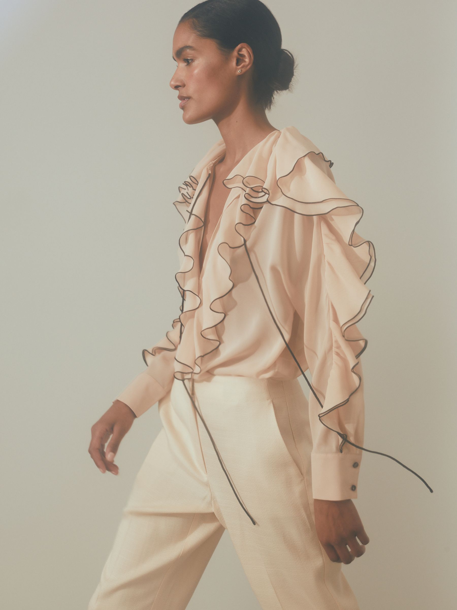 Reiss Atelier Silk Ruffle Blouse in Blush - REISS