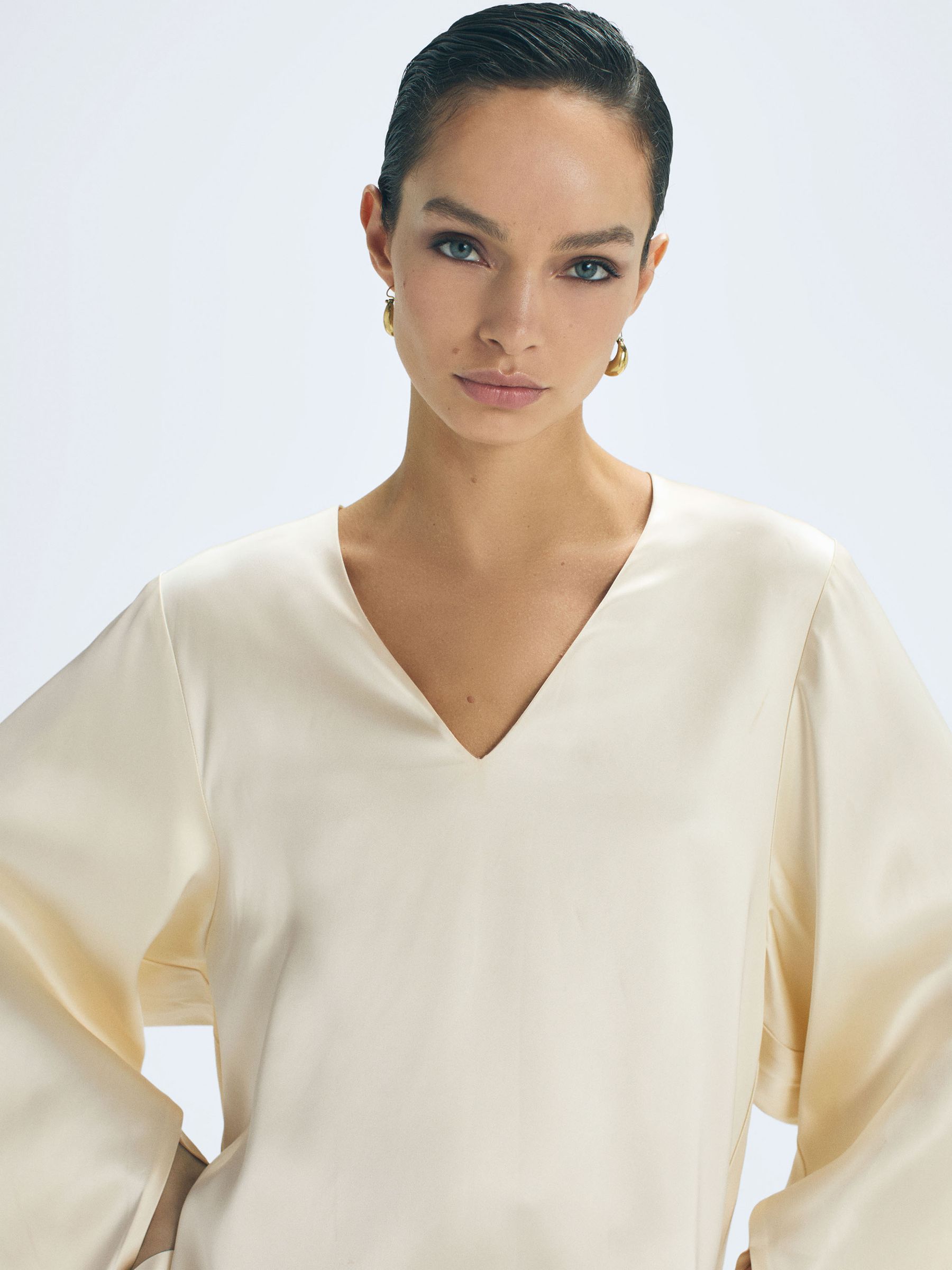 Reiss Duchess Satin Split Sleeve Top in Champagne - REISS