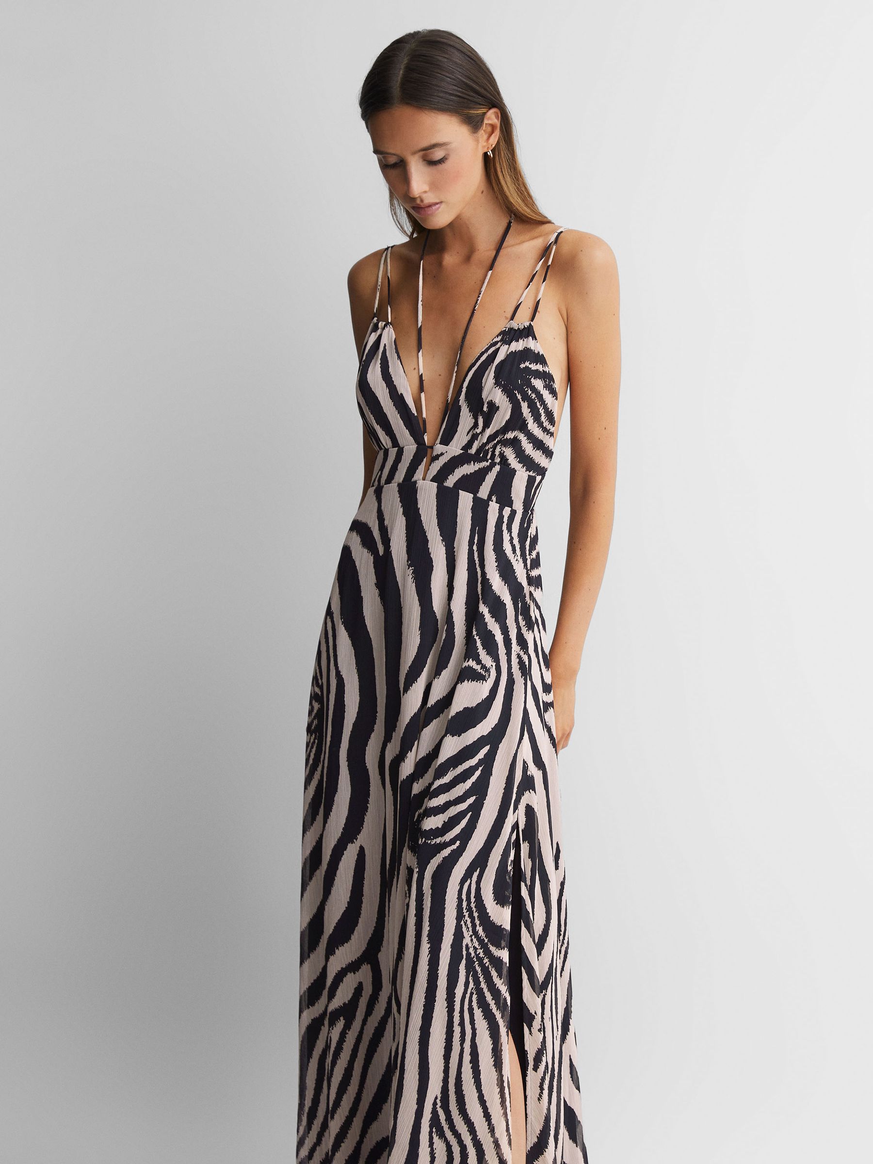 Reiss Zebra Print Maxi Dress in Black/White | REISS
