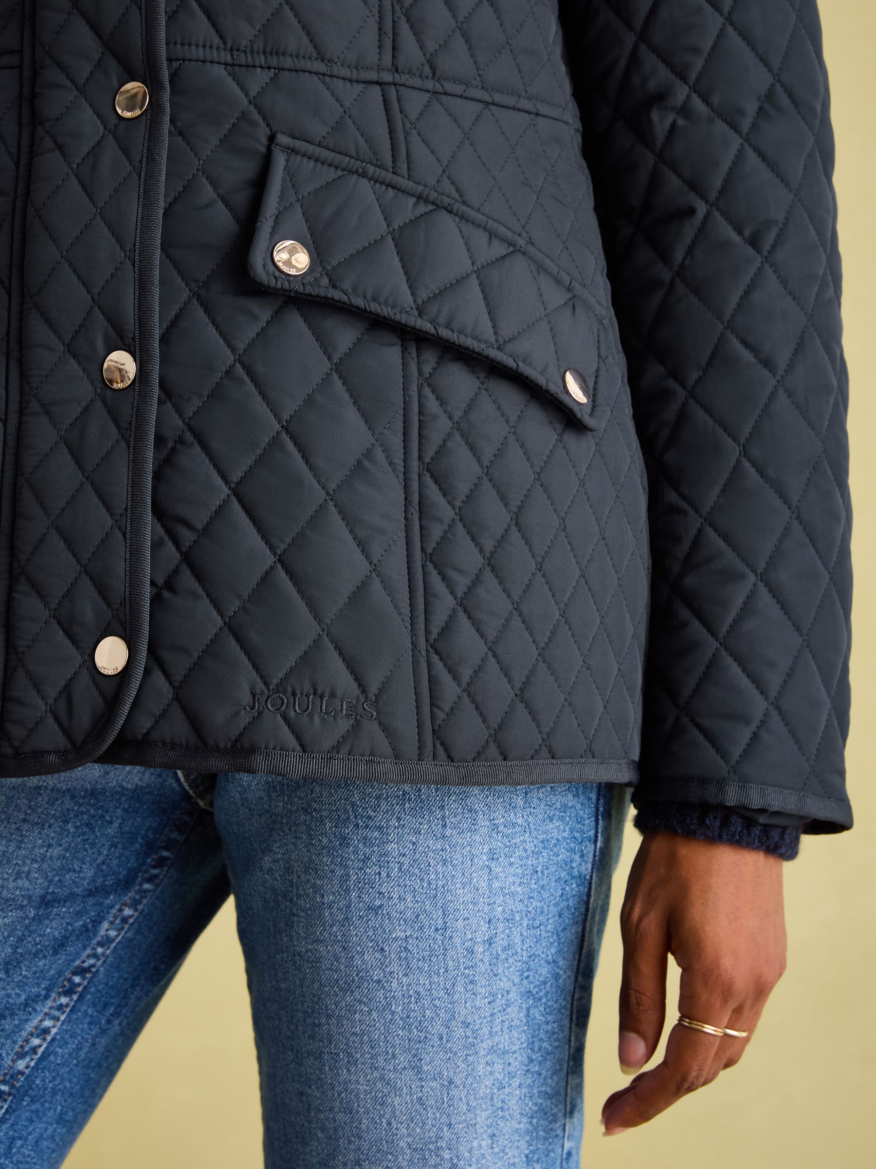 Allendale Navy Blue Showerproof Diamond Quilted Coat | Joules