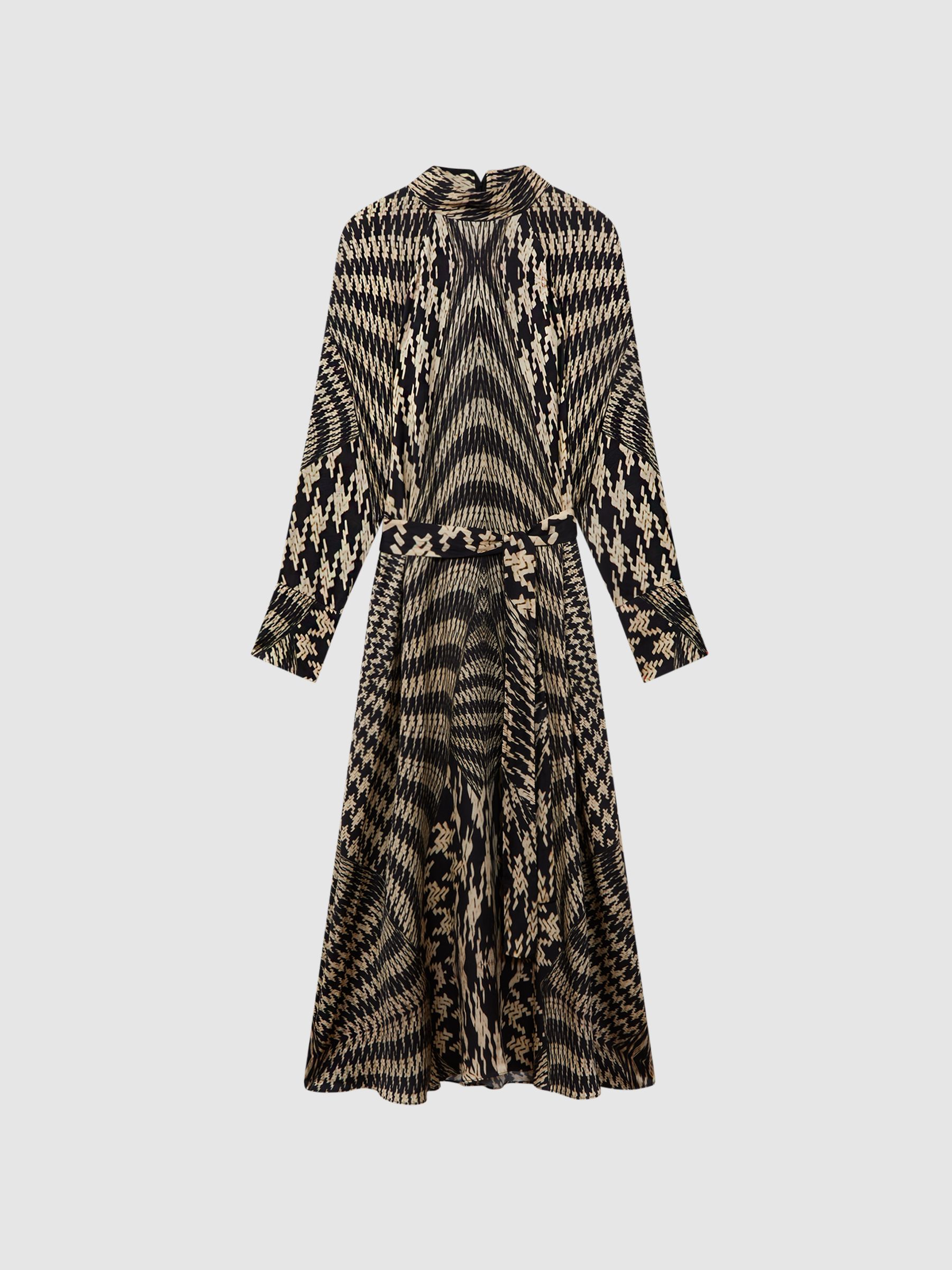 Reiss Dogtooth Midi Dress in Black/White - REISS