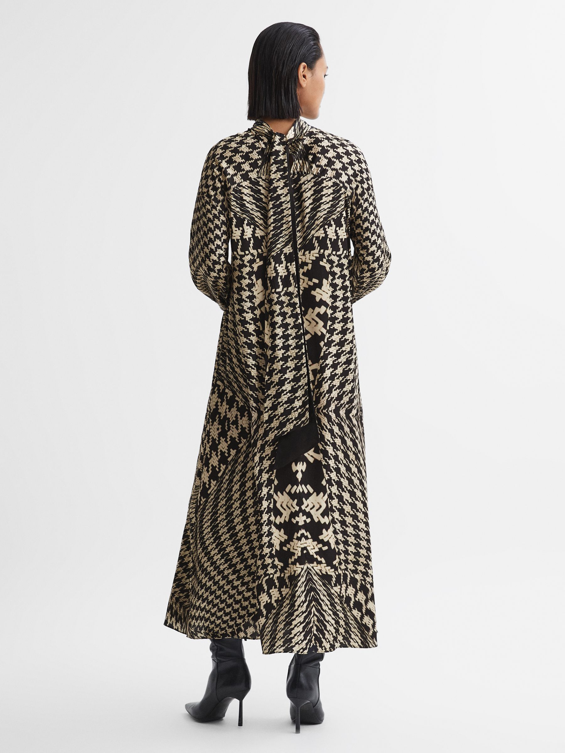 Reiss Dogtooth Midi Dress in Black/White - REISS