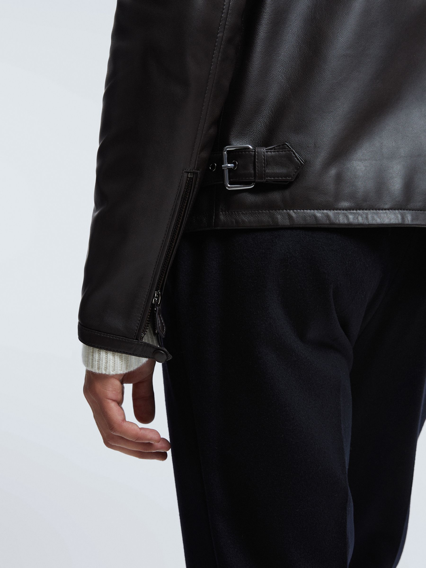 Reiss Atelier Leather Zip-Through Jacket in Chocolate - REISS