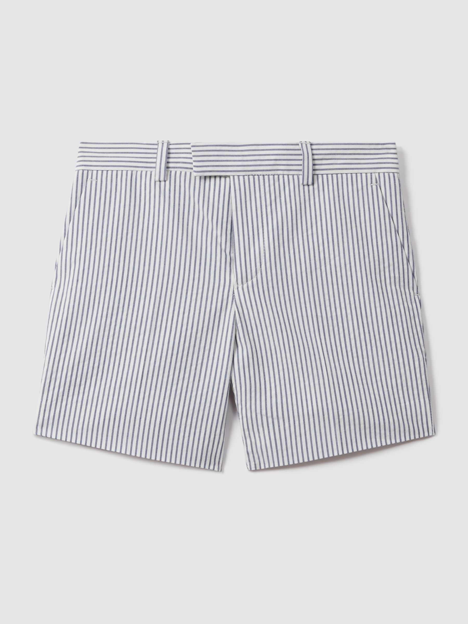 Reiss Seersucker Striped Adjuster Shorts in Soft Blue - REISS