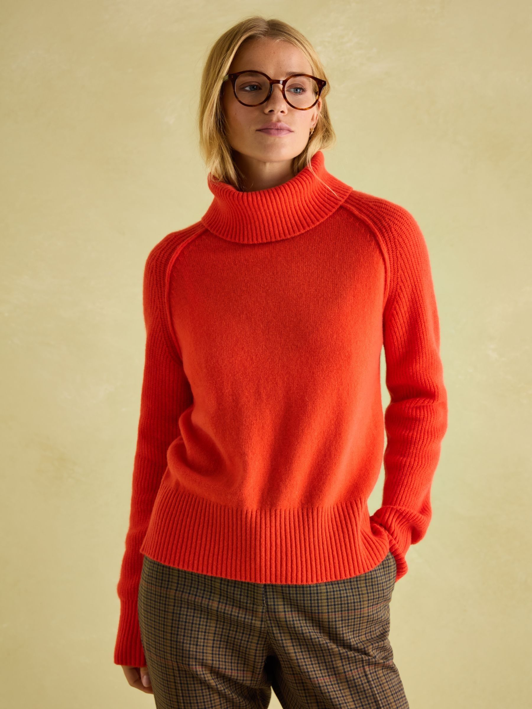 May Orange Merino Wool Jumper with Detachable Roll Neck | Joules