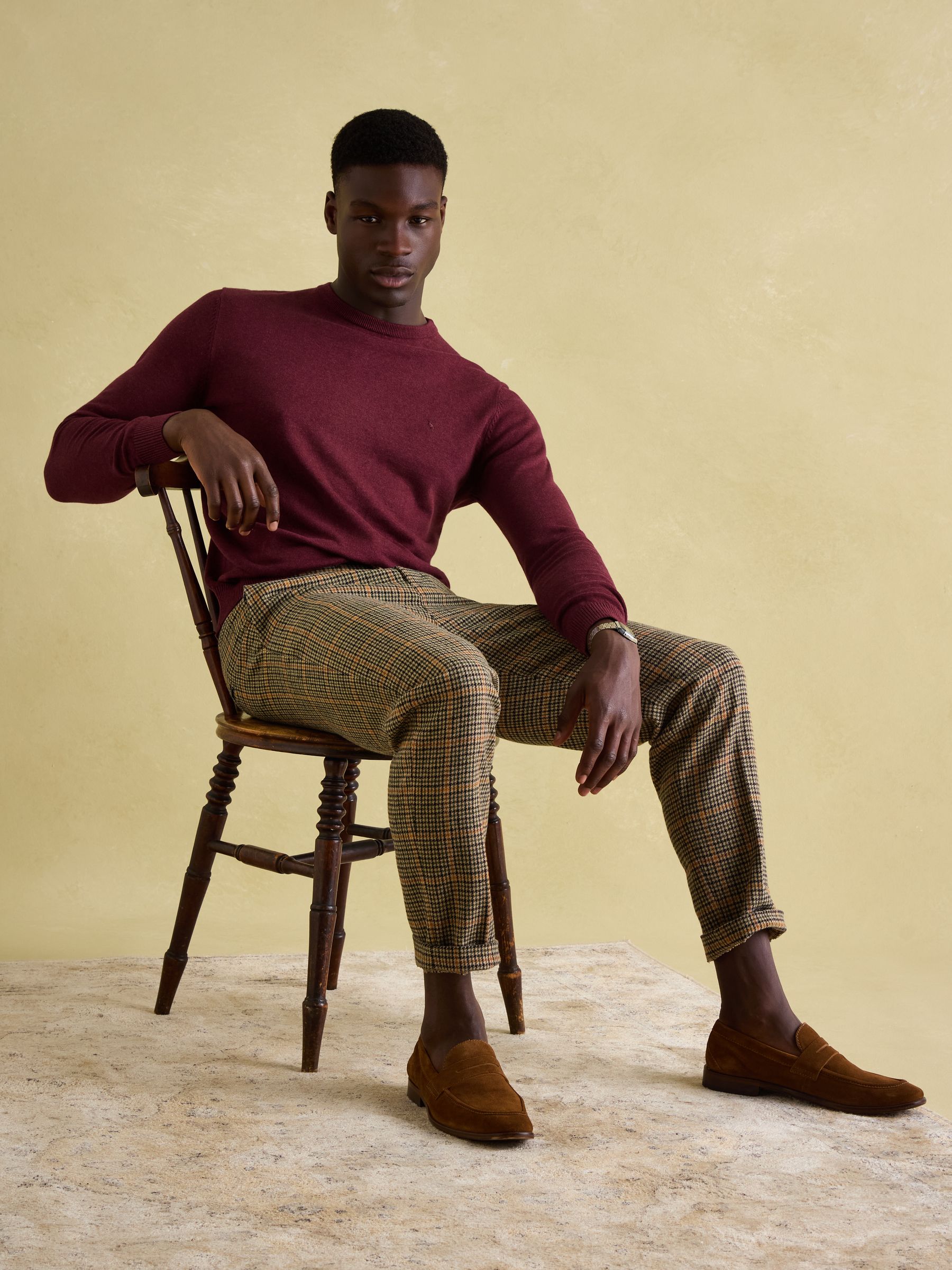 Hillside Burgundy Crew Neck Knitted Jumper | Joules