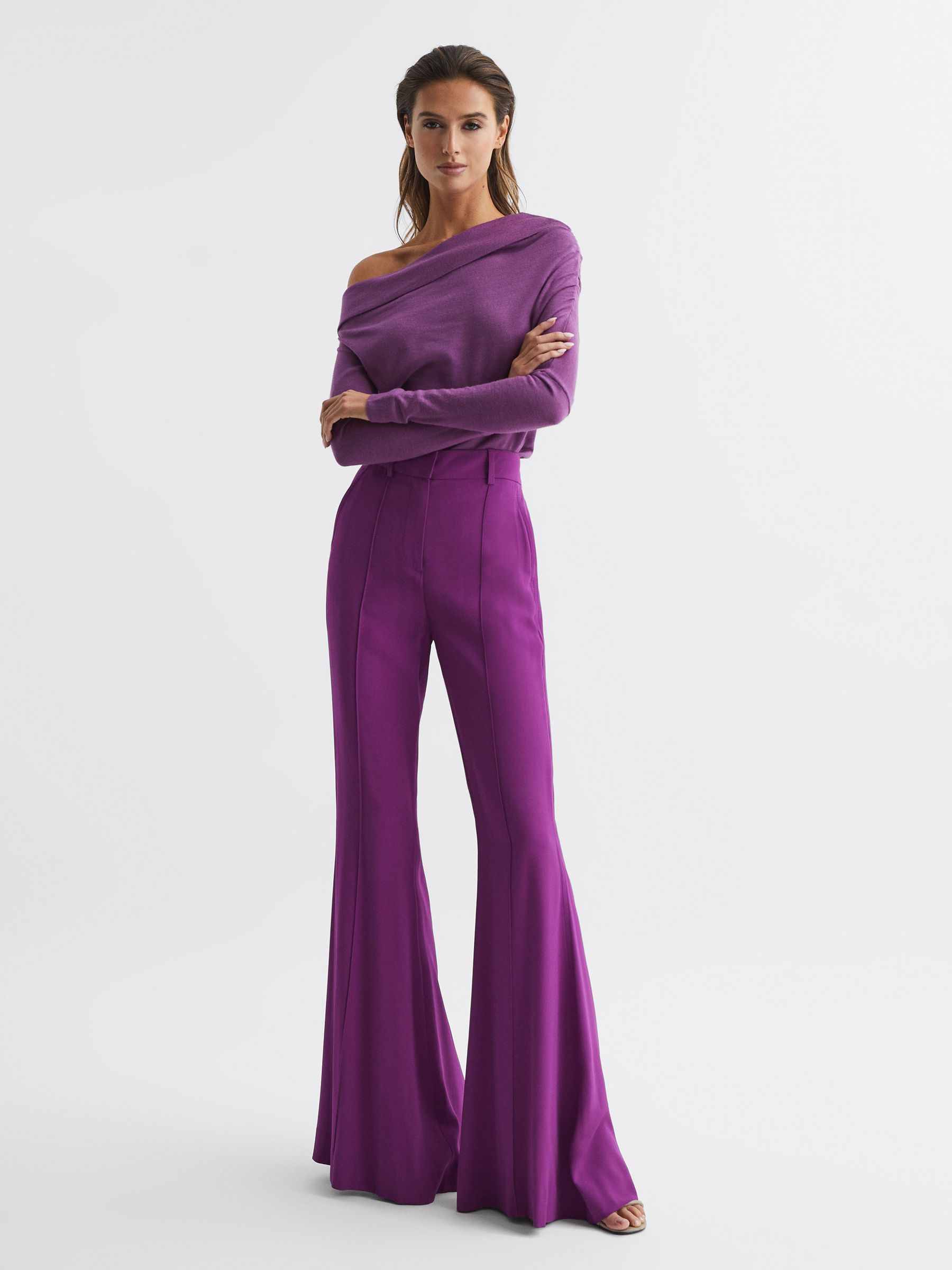 Reiss Fluid Flare Trousers in Magenta | REISS