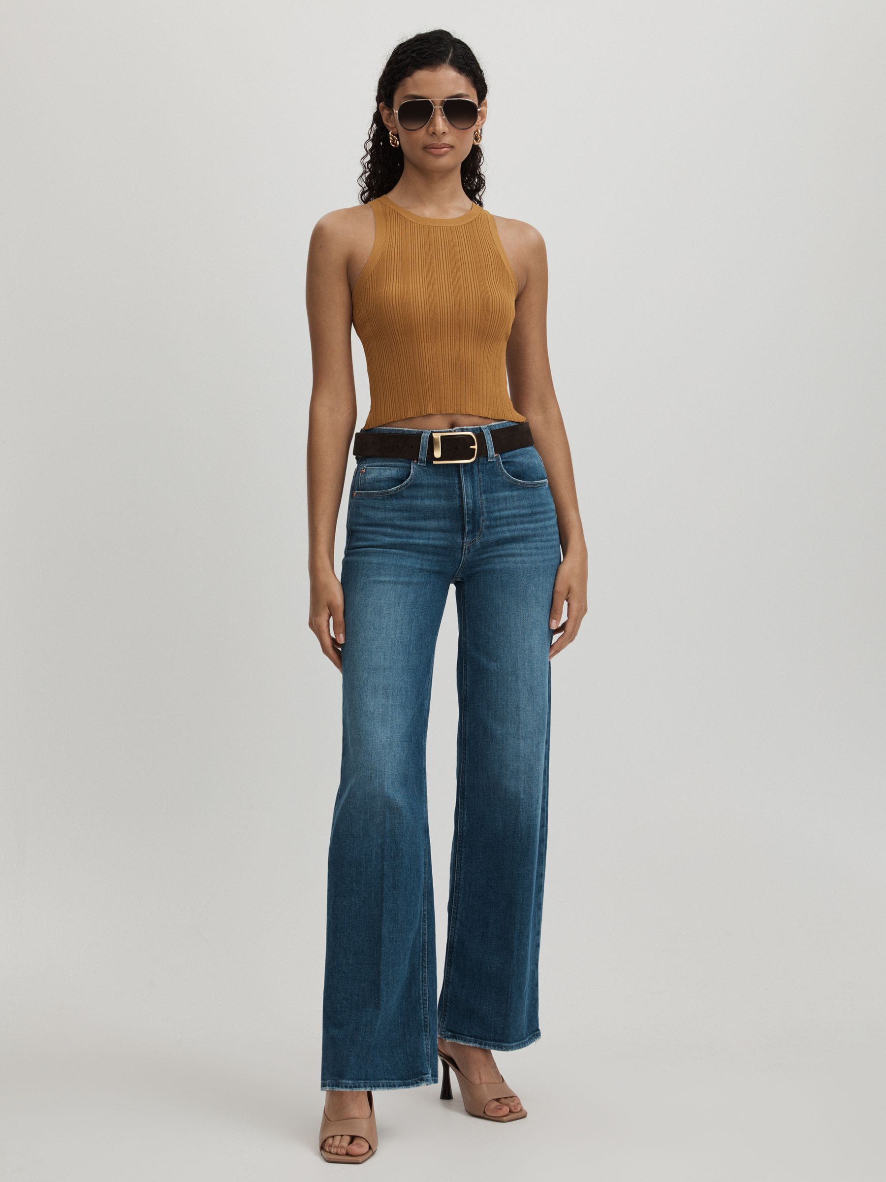 Reiss Good American Ribbed Vest in Tan - REISS