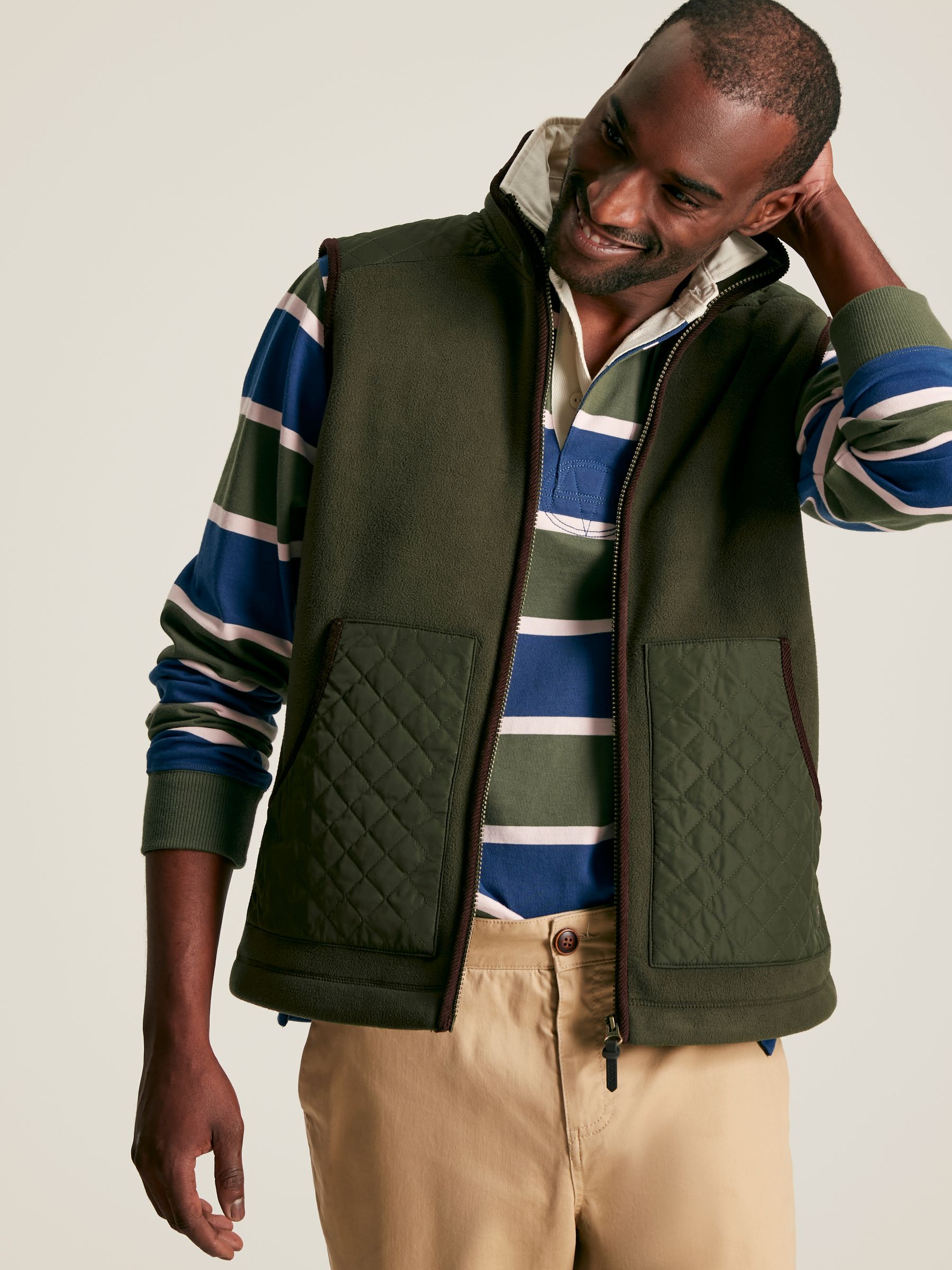 Greenfield Green Full Zip Fleece Gilet | Joules