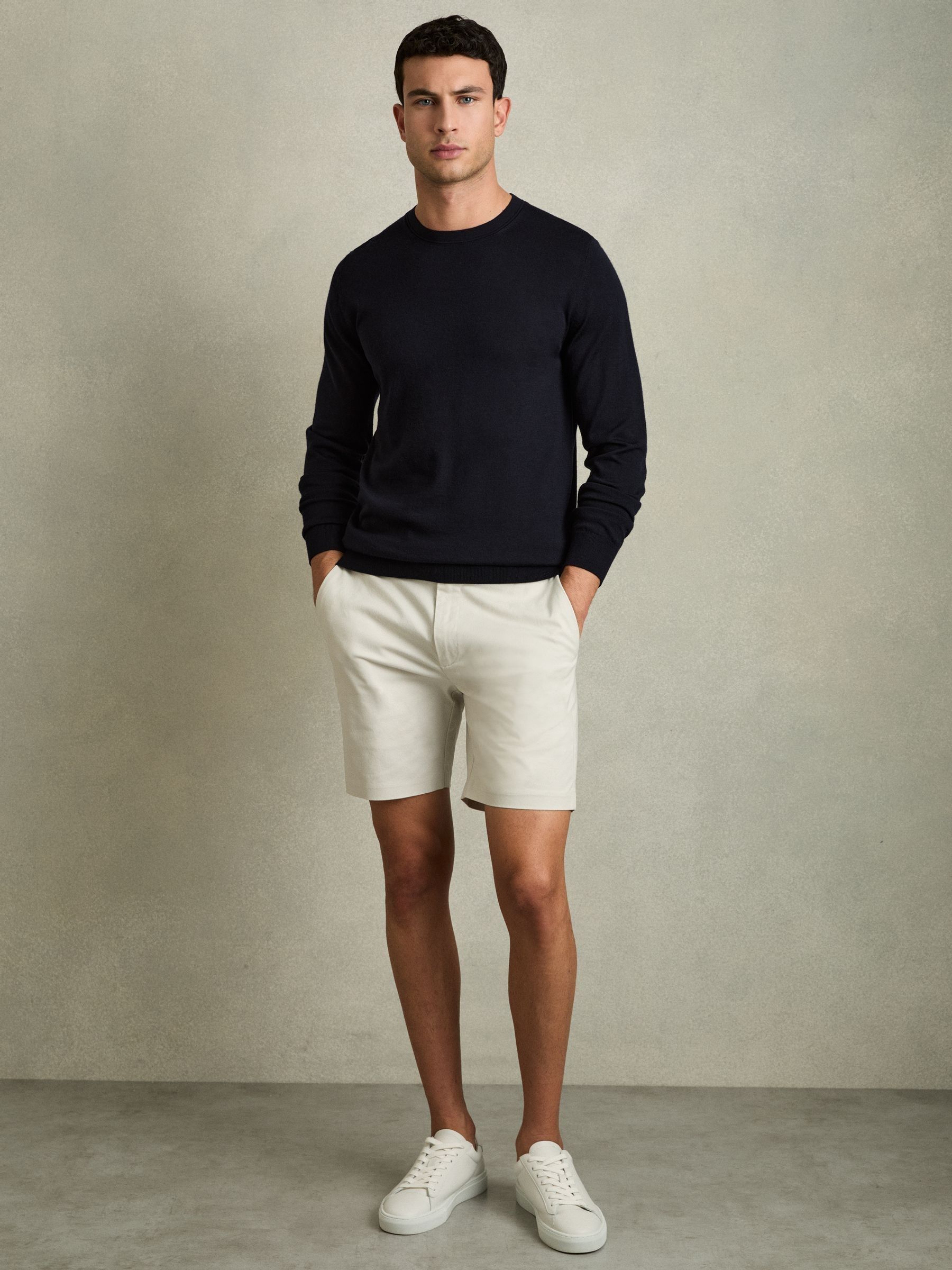 Reiss Short Length Casual Chino Shorts in Chalk | REISS