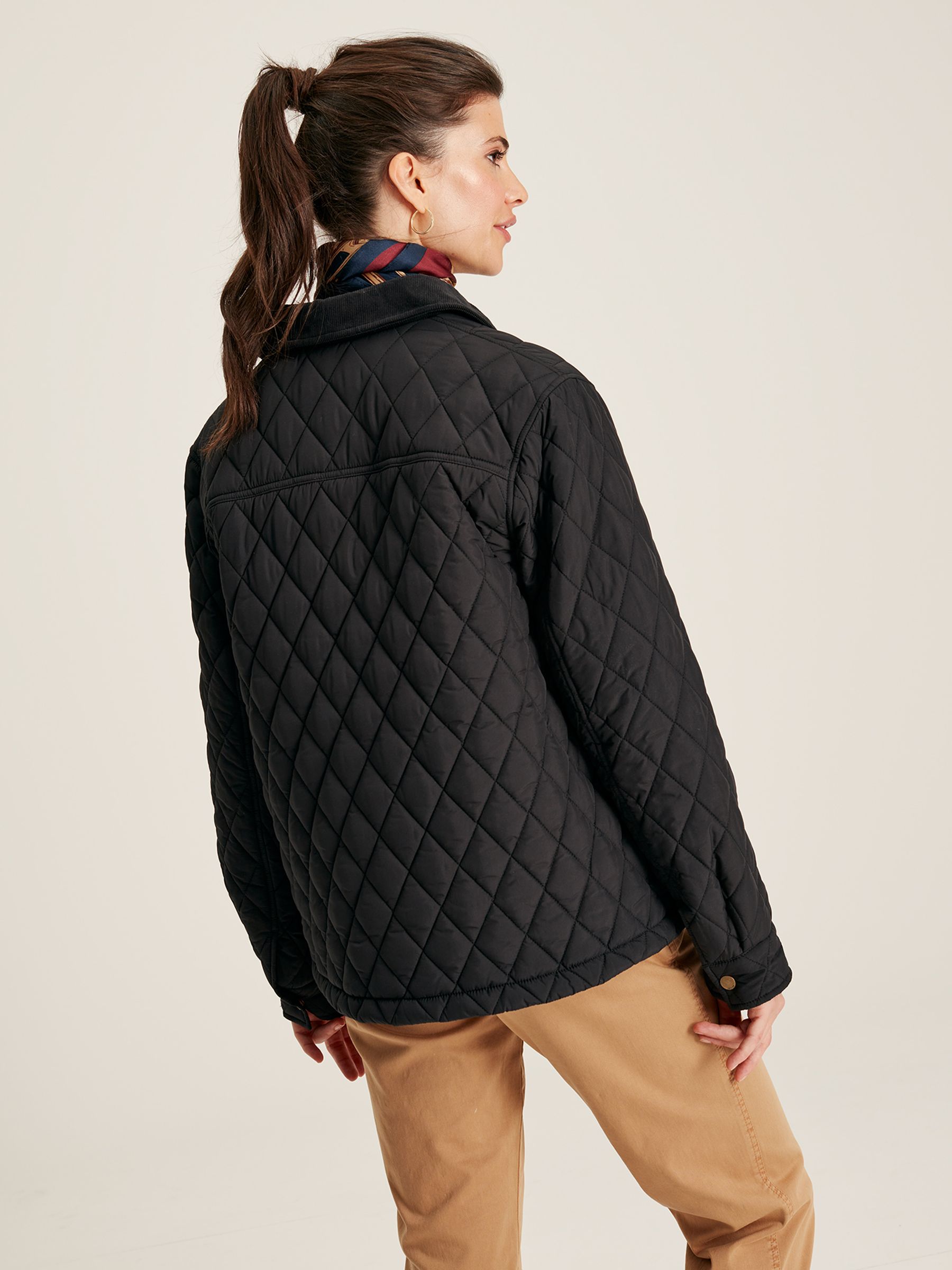 Arlington Black Showerproof Diamond Quilted Jacket | Joules